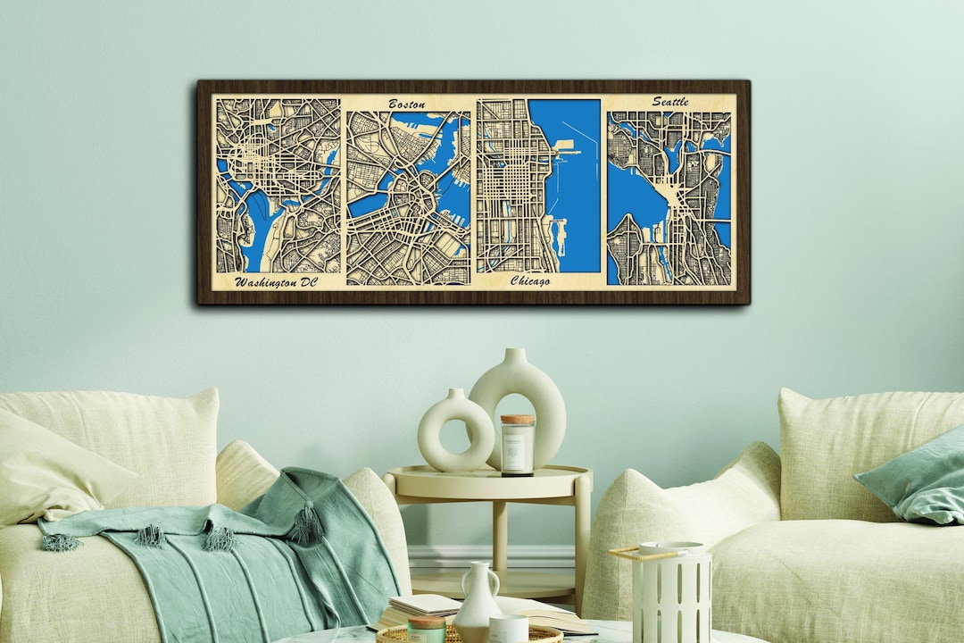 3D Collage Map of Multiple Cities on Wood, Any City, Laser Cut/engraved ...