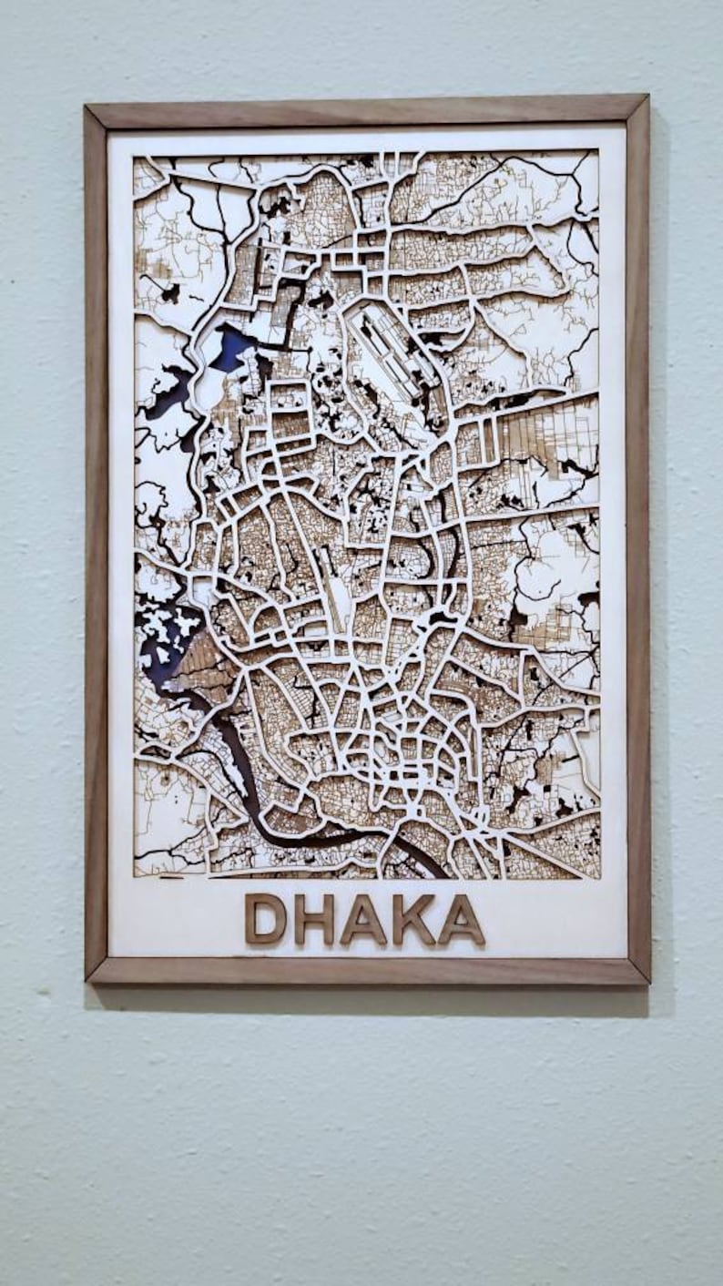 Dhaka 3D Map on Wood, Laser Cut/engraved, 5 Layers, 11"x17" - Etsy