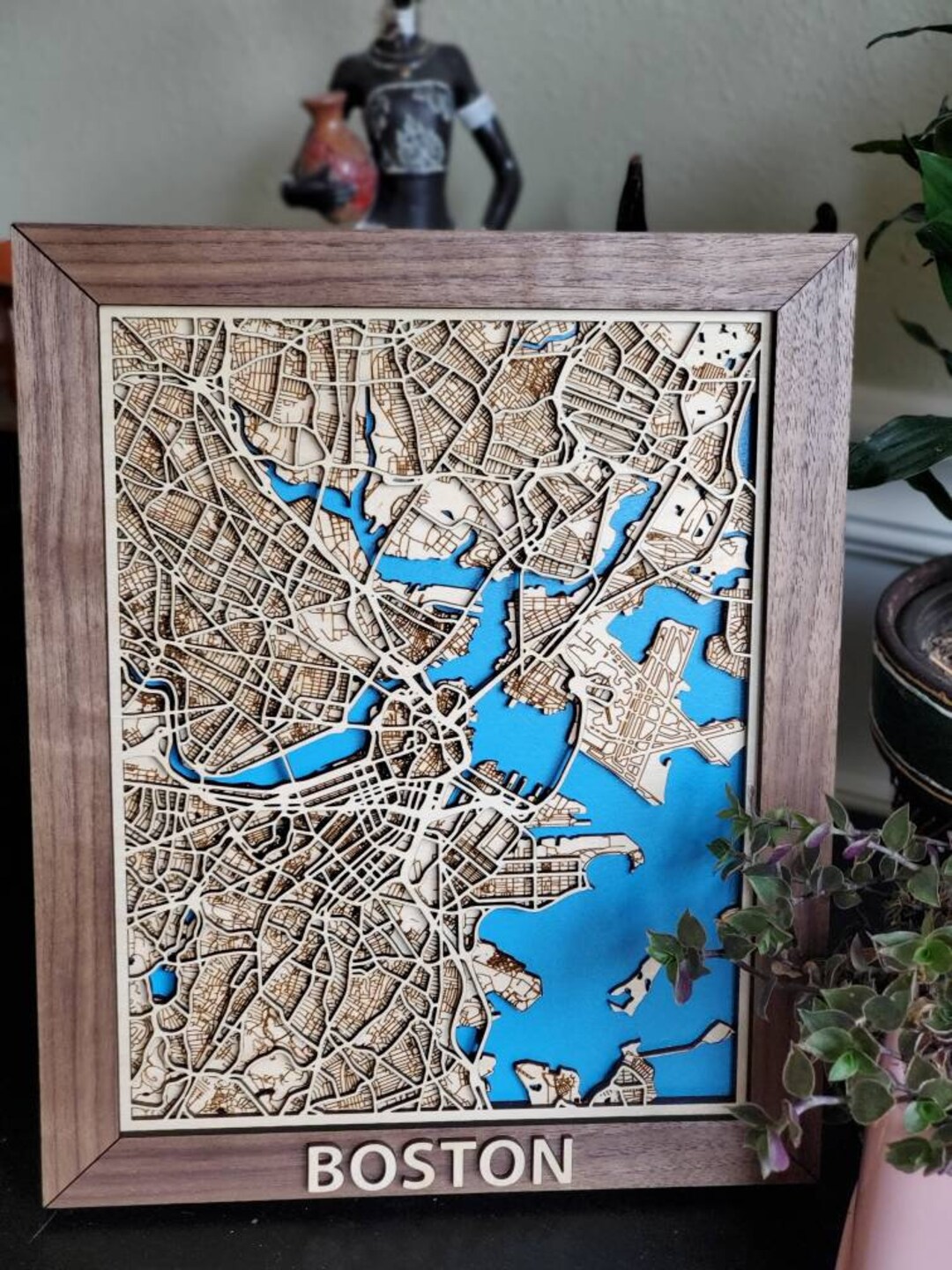 Boston 3D Map on Wood, Laser Cut/engraved, 9"x11", 5 Layers - Etsy