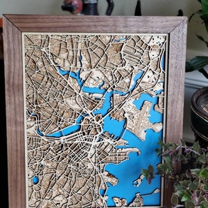 Boston 3D Map on Wood, Laser Cut/engraved, 9"x11", 5 Layers - Etsy