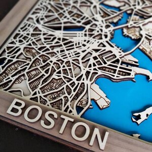 Boston 3D Map on Wood, Laser Cut/engraved, 9"x11", 5 Layers - Etsy