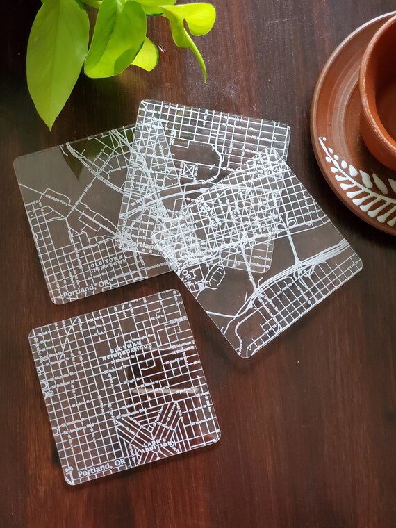 Custom City Map Acrylic Coasters Set of 4. Any Map of Your - Etsy