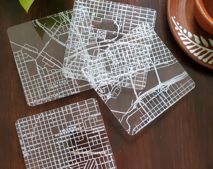 Custom City Map Acrylic Coasters, Set of 4. Any Map of Your Choice - Etsy