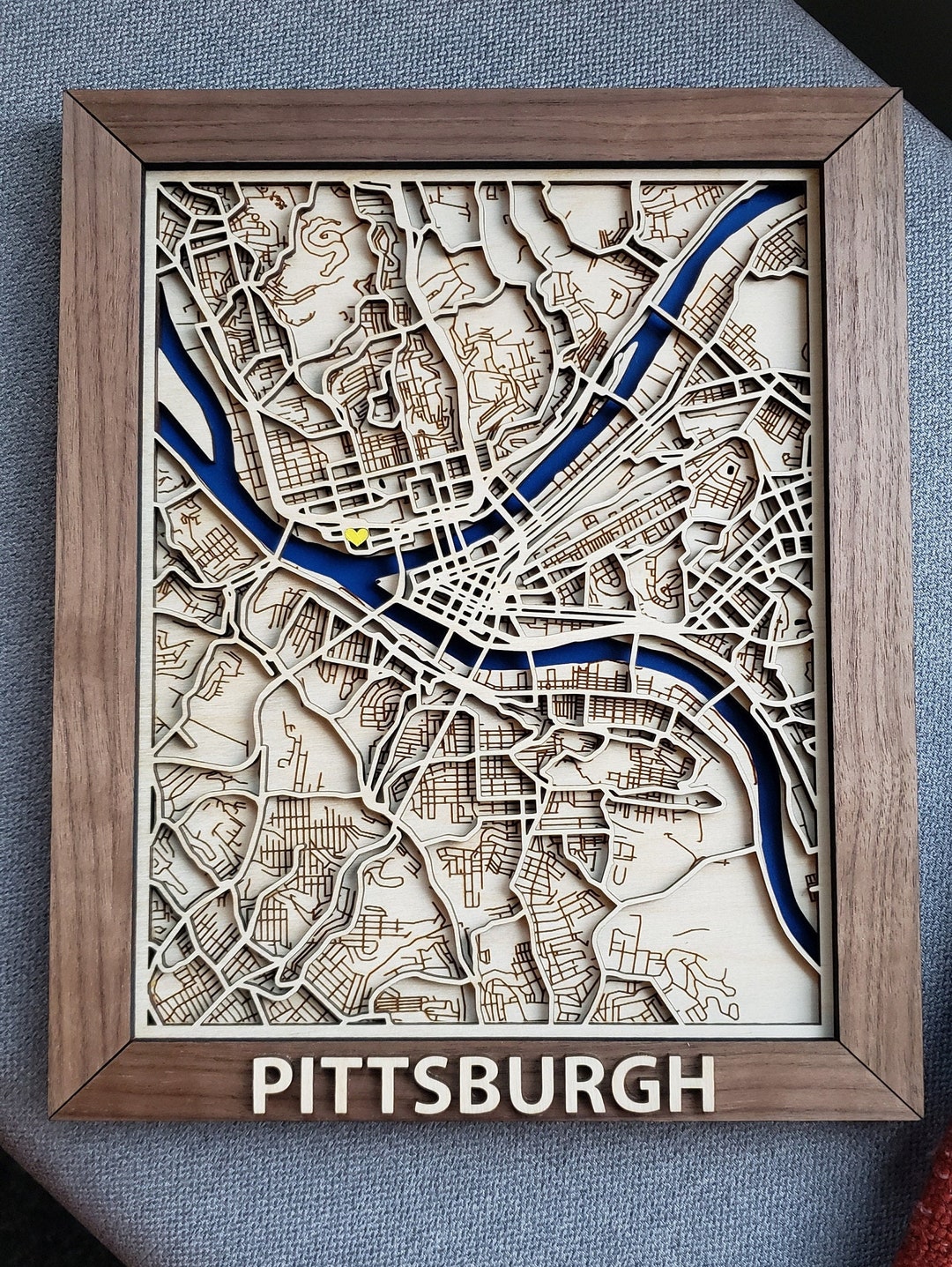 Pittsburgh 9"x11" Custom 3D Map on Wood, Laser Cut/engraved, 5 Layers ...