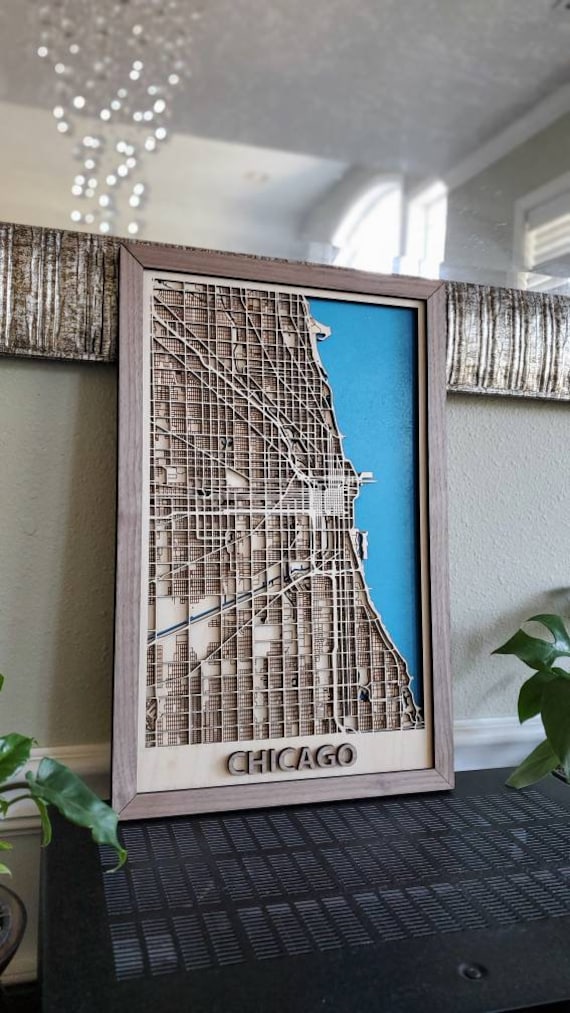 Chicago 3D Map on Wood Laser Cut/engraved 5 Layers - Etsy