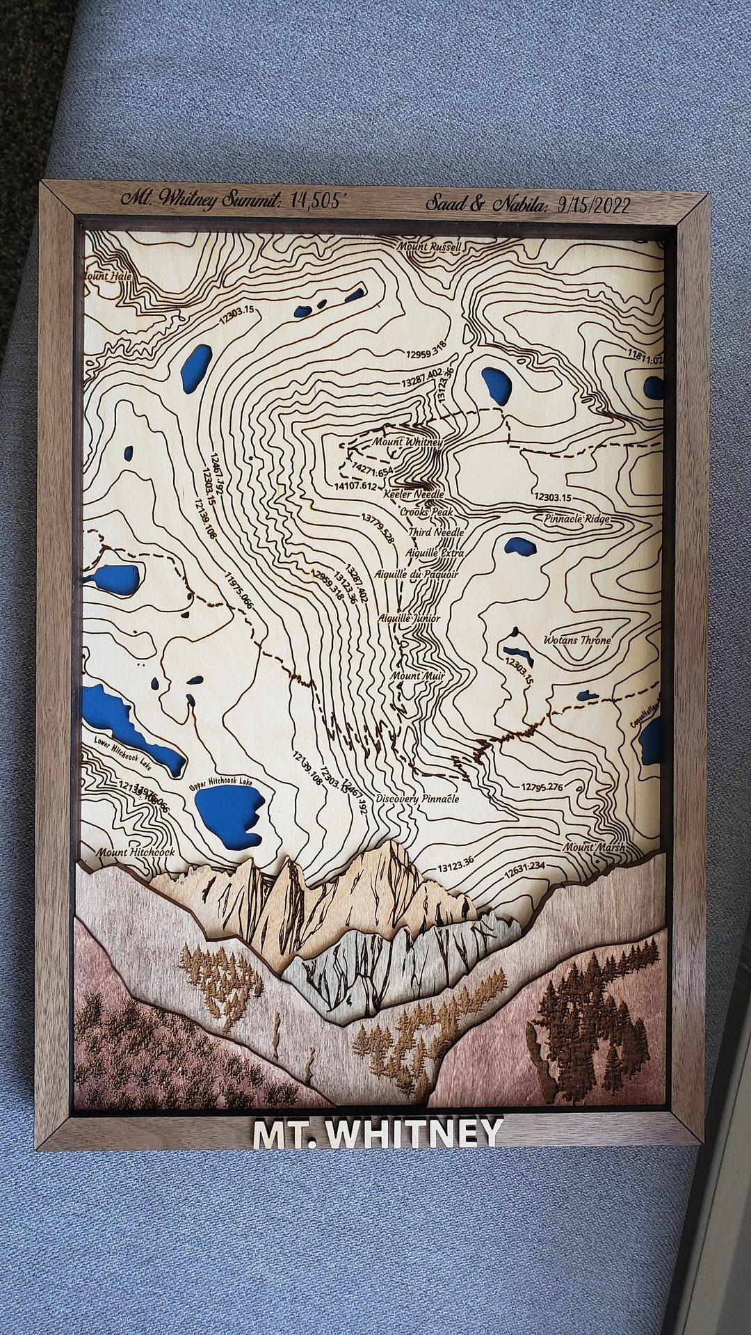 Mt. Whitney 11"x17" Custom 3D Map With Contours on Wood, Laser Cut ...