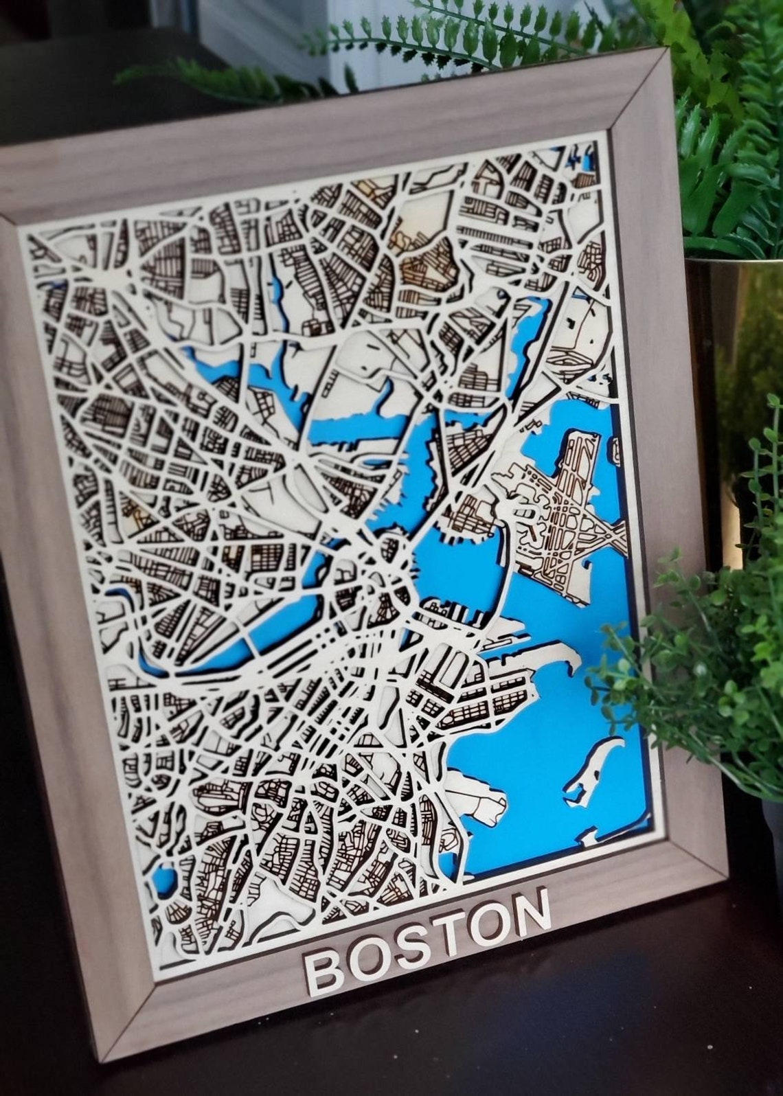 Boston 3D Map on wood laser cut/engraved 9x11 5 | Etsy