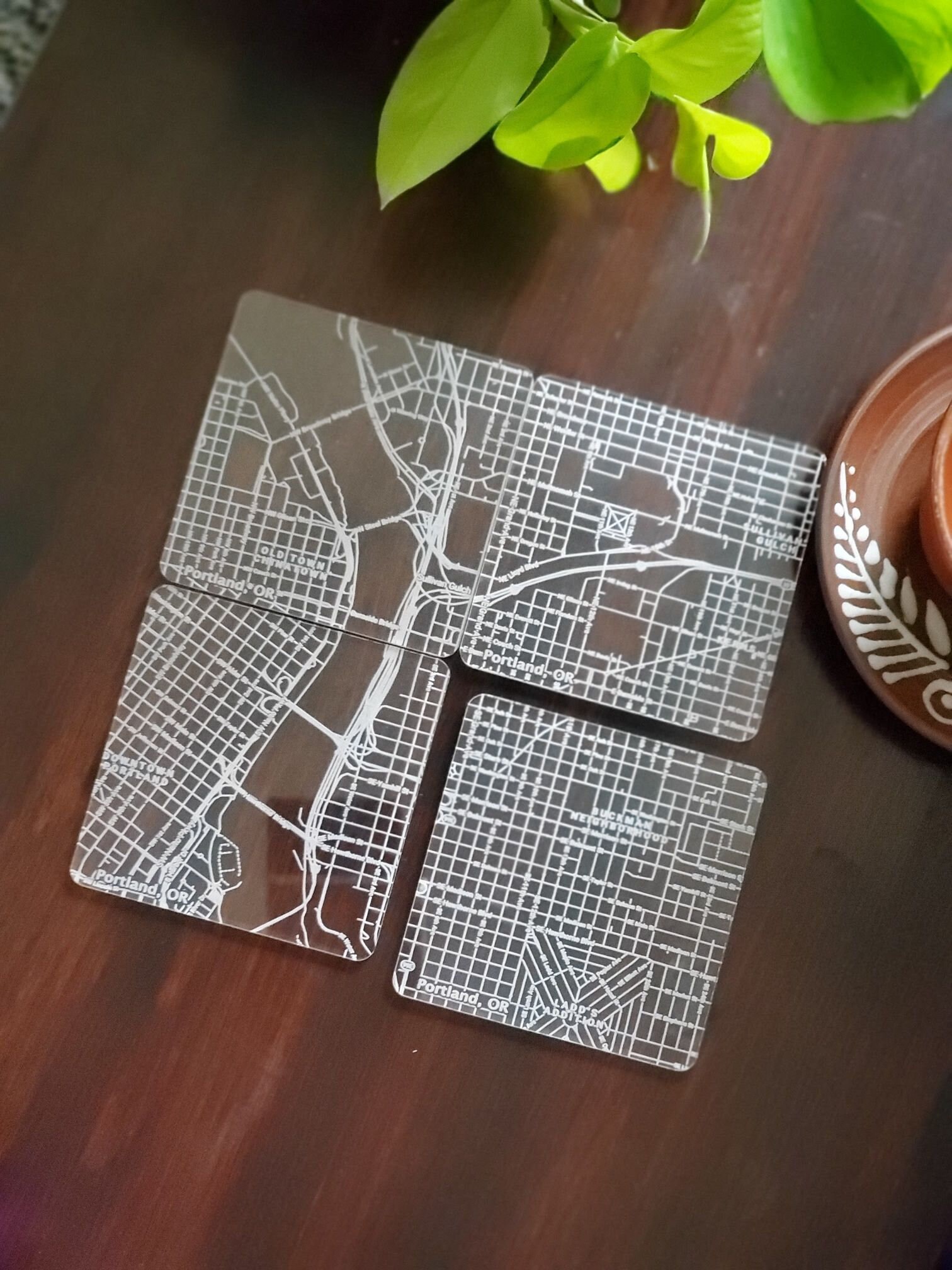 Custom City Map Acrylic Coasters, Personalized Location, Set of 4, Any ...