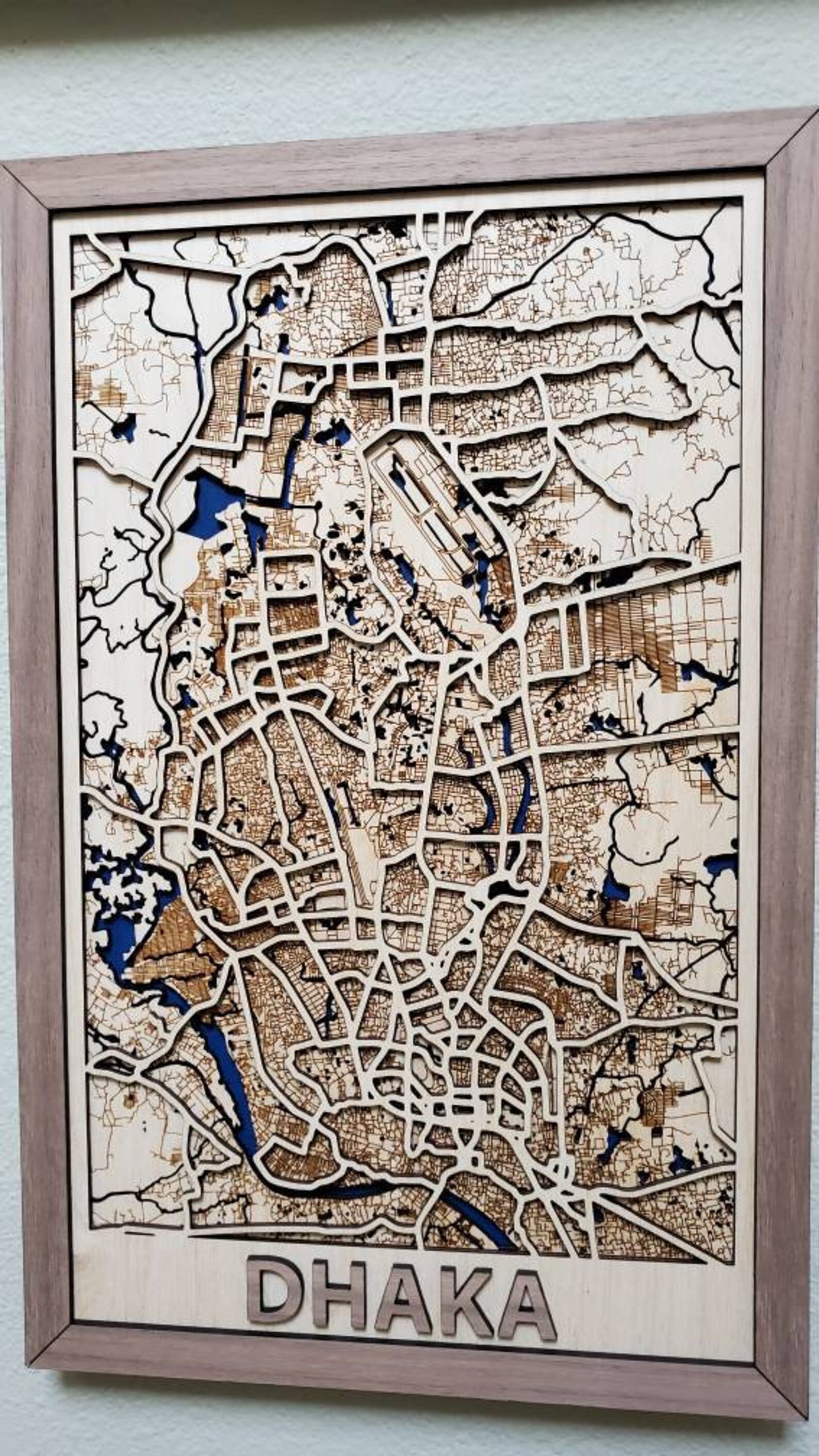 Dhaka 3D Map on wood laser cut/engraved 5 layers | Etsy