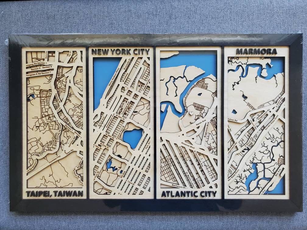 3D Wood Multiple City Map, Custom Laser Cut, Personalized Home Decor - Etsy