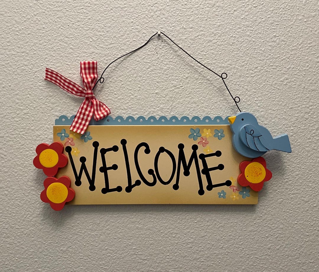 Wooden Welcome Sign, Blue Bird Welcome Sign, Welcome Door Hanging - Etsy