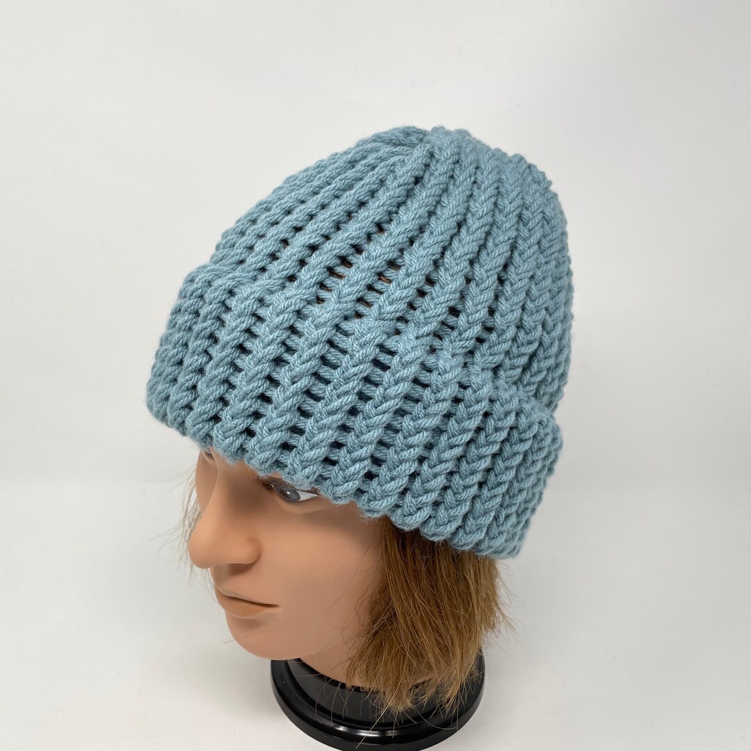 Azure Blue Knit Hat, Blue Beanie, Winter Hat, Warm Hat, Loom Knit Hat ...