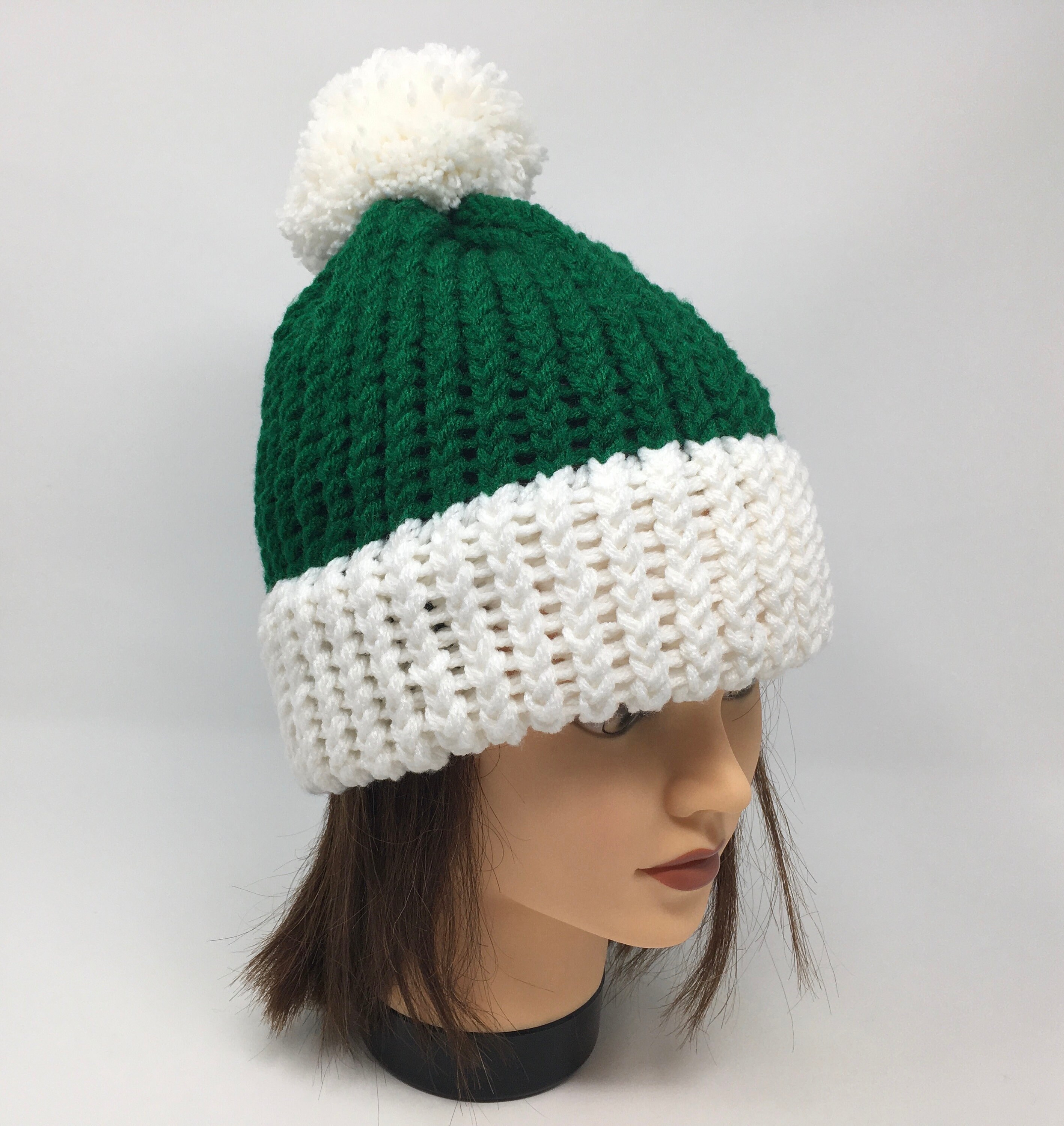 Green And White Knit Hat Green Knit Hat Green Beanie Winter - Etsy ...