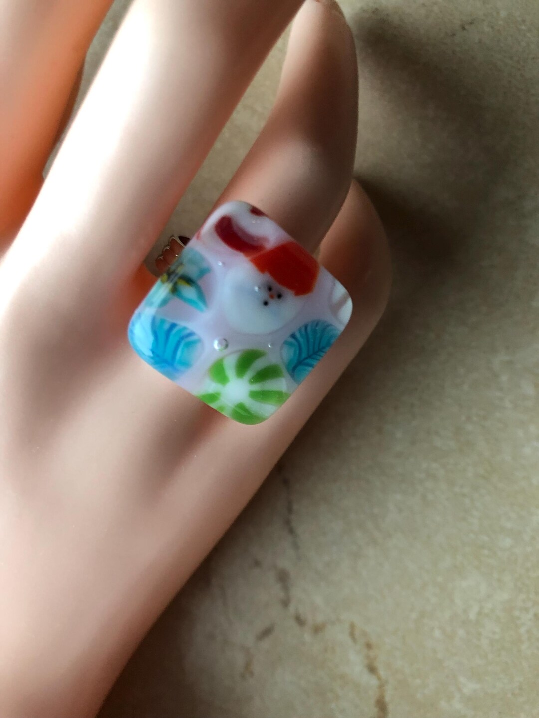 Holiday Fused Glass Rings - Fused Glass Jewelry - Glass Rings = Murrini ...