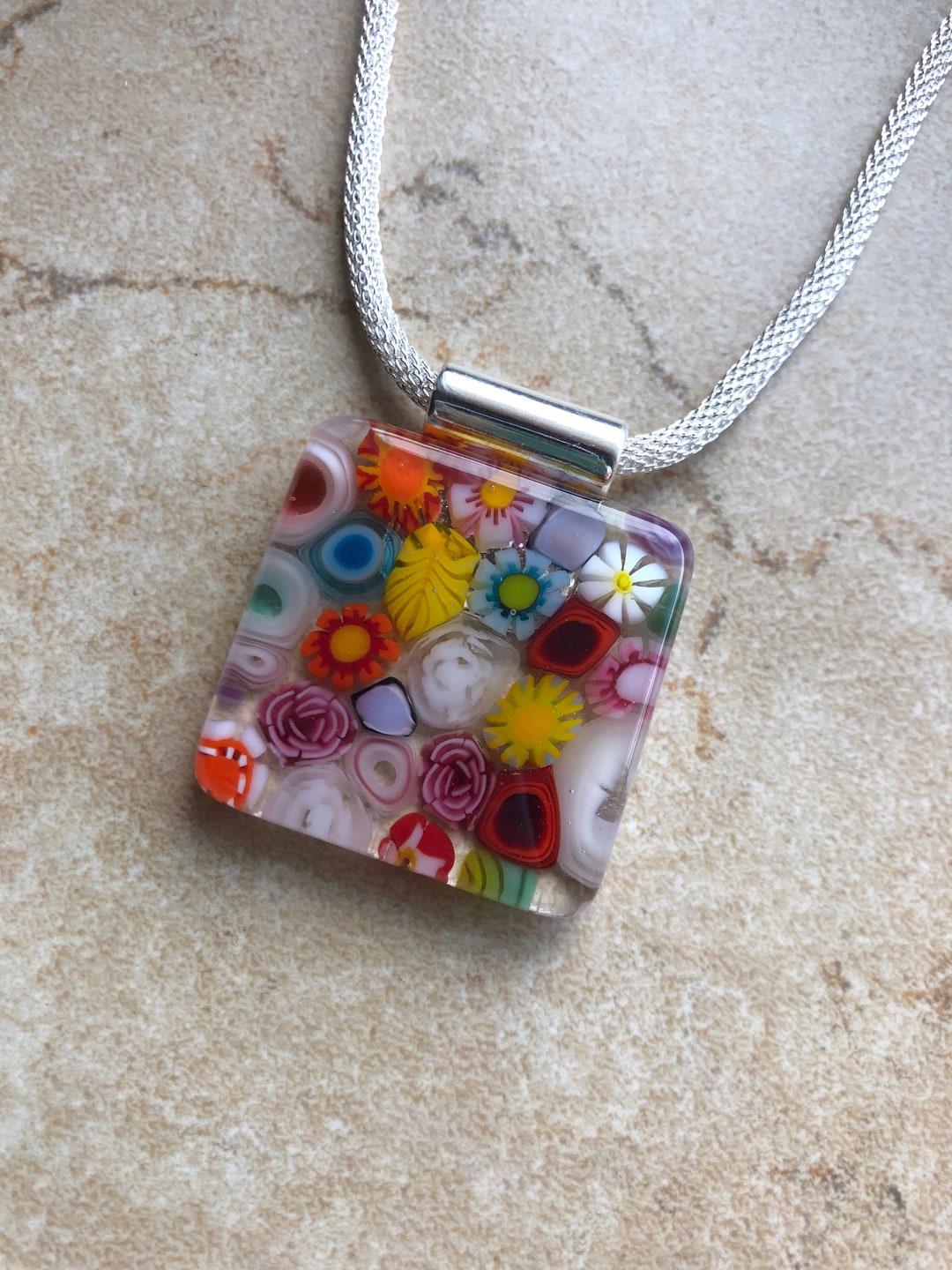 Fused Glass Pendant Fused Glass Necklace Fused Glass Jewelry Murrini ...