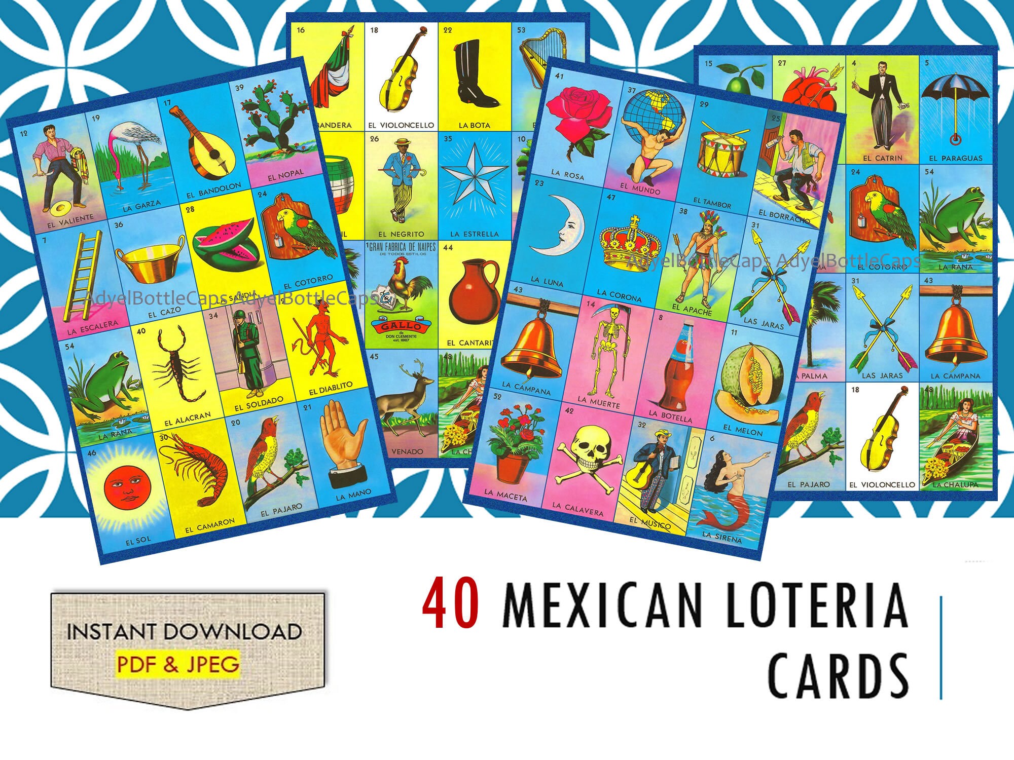 40 Loteria Cards - Traditional - Digital Download - Cartas - Mexican ...