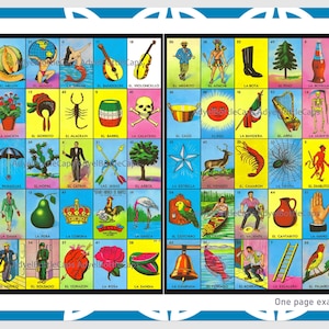 16 Loteria Cards - 5 X 5 - Bingo TWO SIZES - Digital Download - Cartas ...