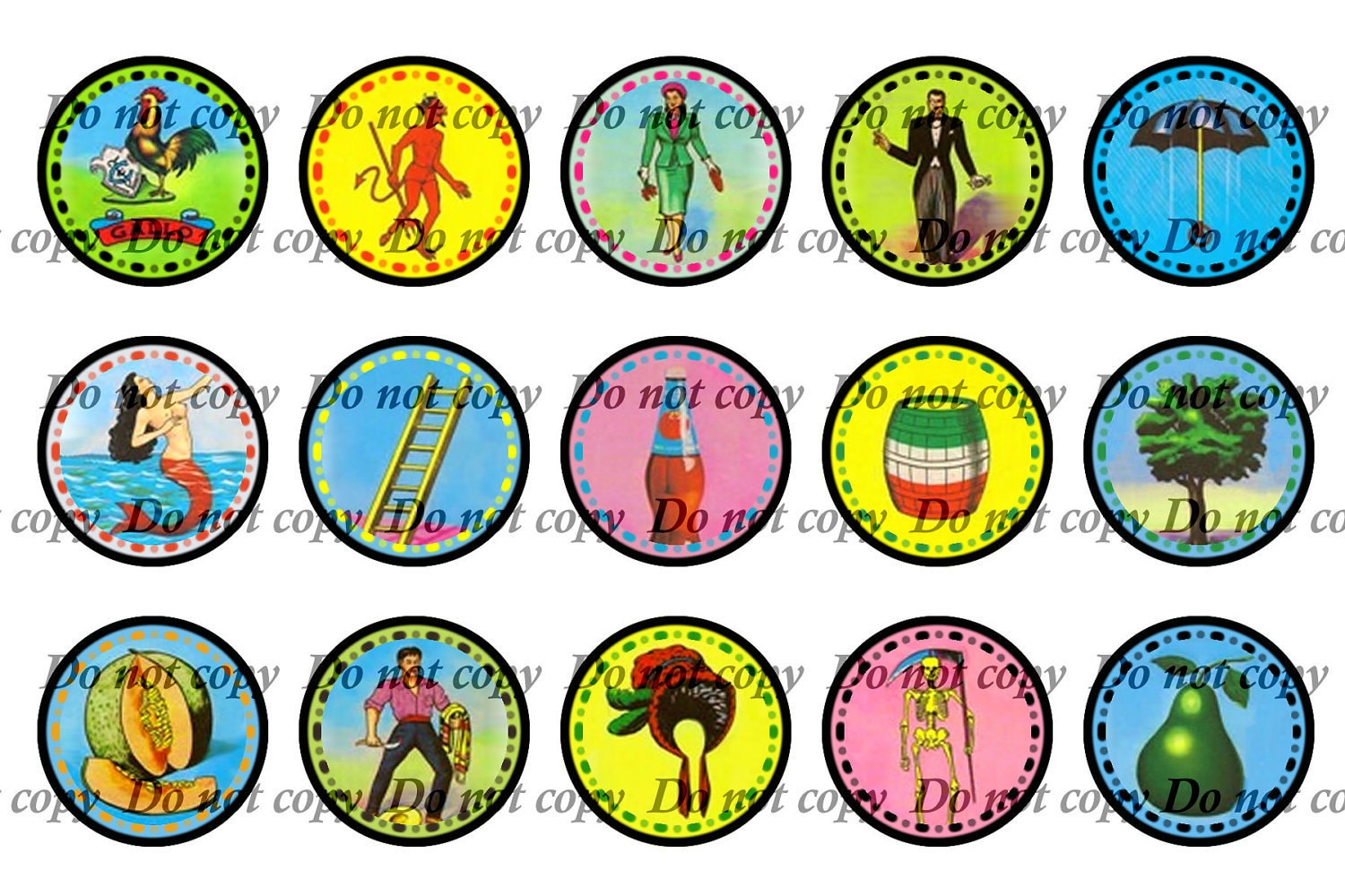 INST-D Loteria - 1" Circles Bottlecap Digital Images - Sheet of 4x6 ...