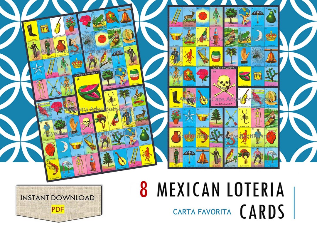 8 Cartas de Loteria Mi Carta Favorita Descarga Digital Cartas Bingo ...
