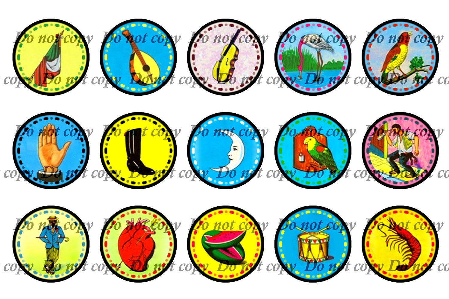 INST-D Loteria - 1" Circles Bottlecap Digital Images - Sheet of 4x6 ...