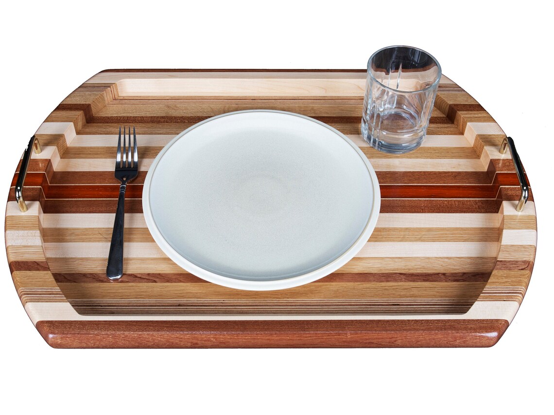 Hardwood Serving Tray With Raised Edge & Handles - Etsy