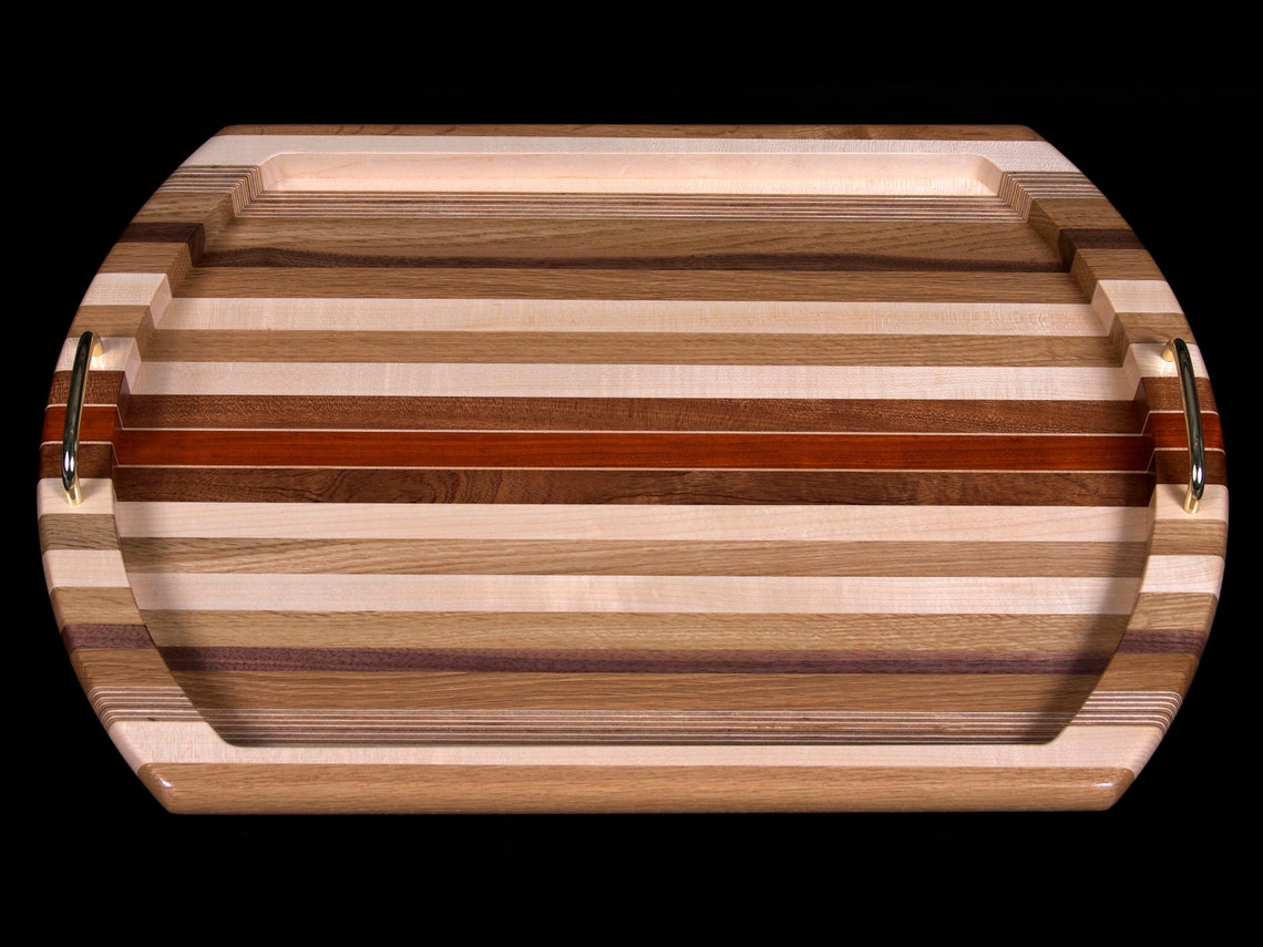 Hardwood Serving Tray With Raised Edge & Handles - Etsy