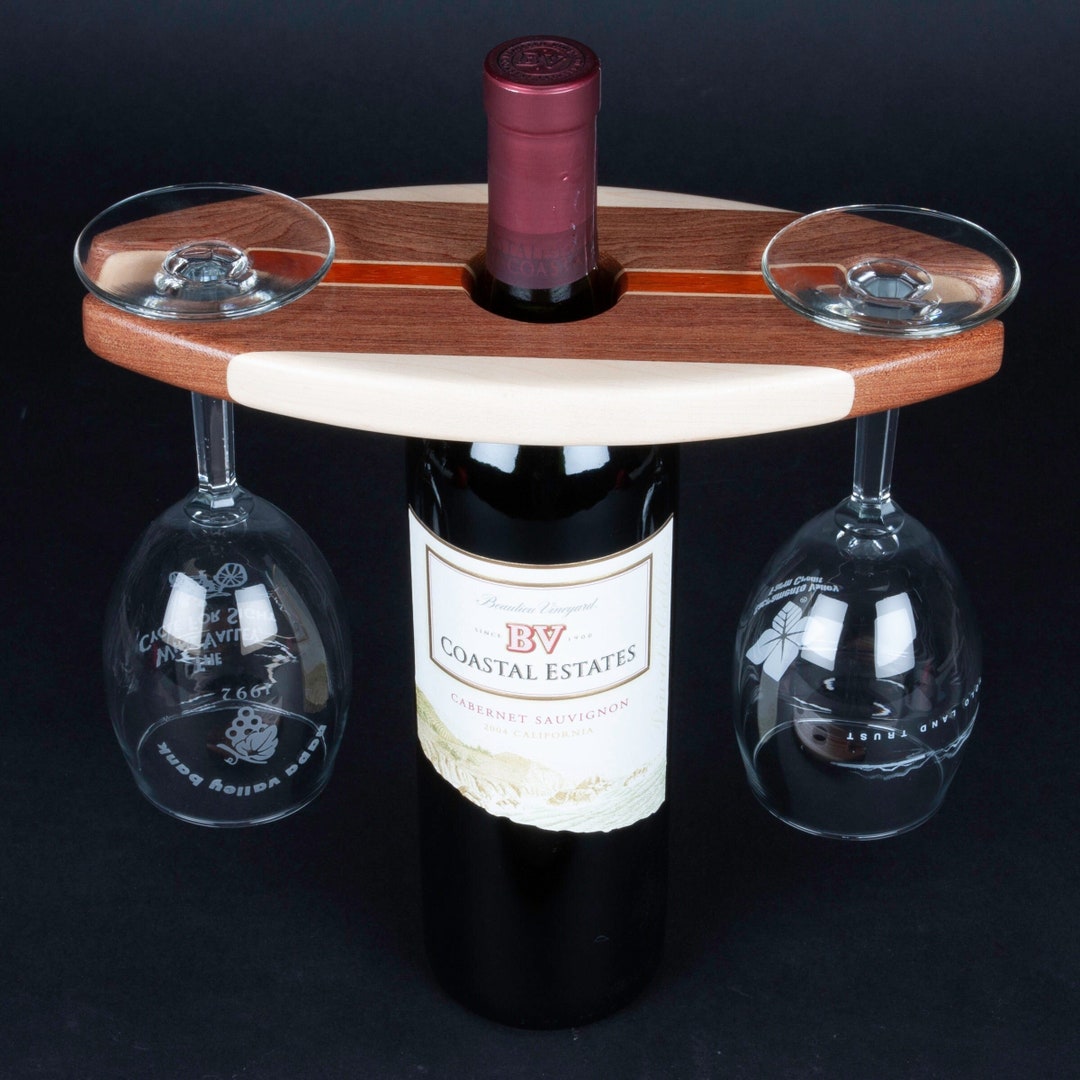 Hardwood Wine Bottle & Wine Glass Holder - Etsy