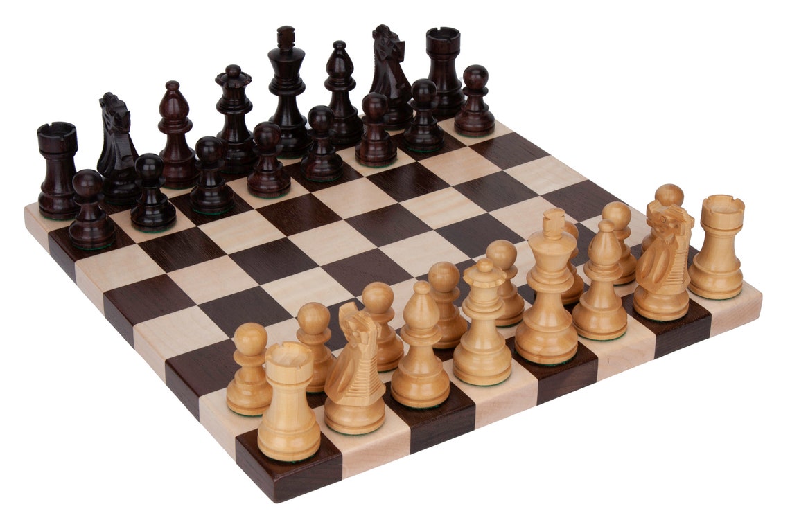 Solid Hardwood Chess Board With Pieces - Etsy