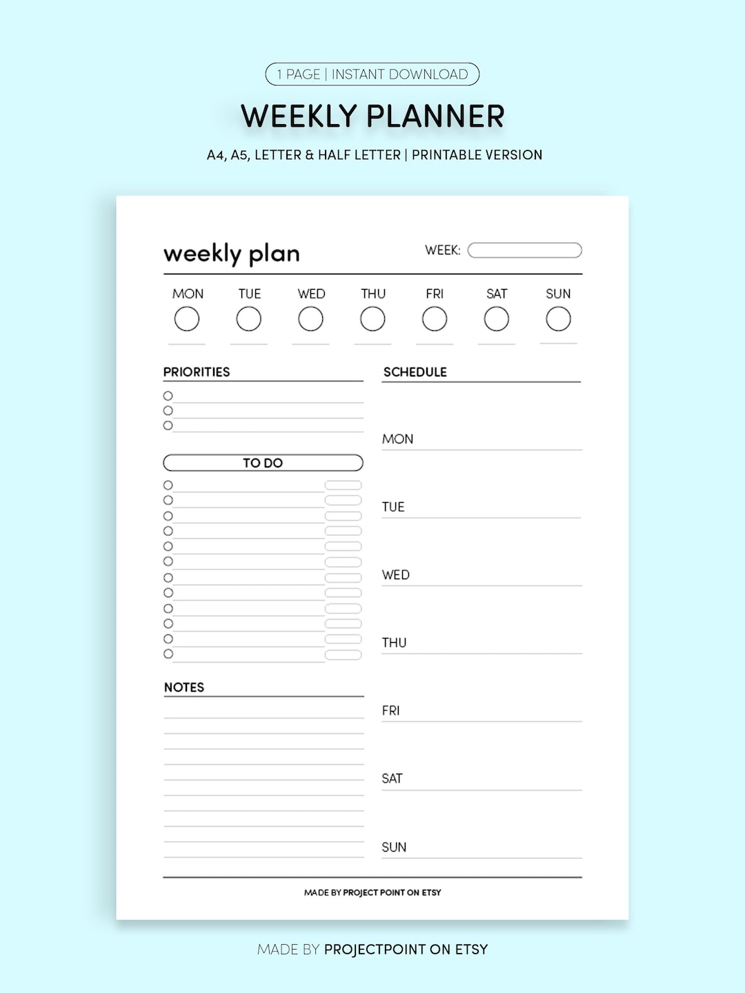 Weekly Planner Printable, Productivity Planner, Weekly to Do List ...