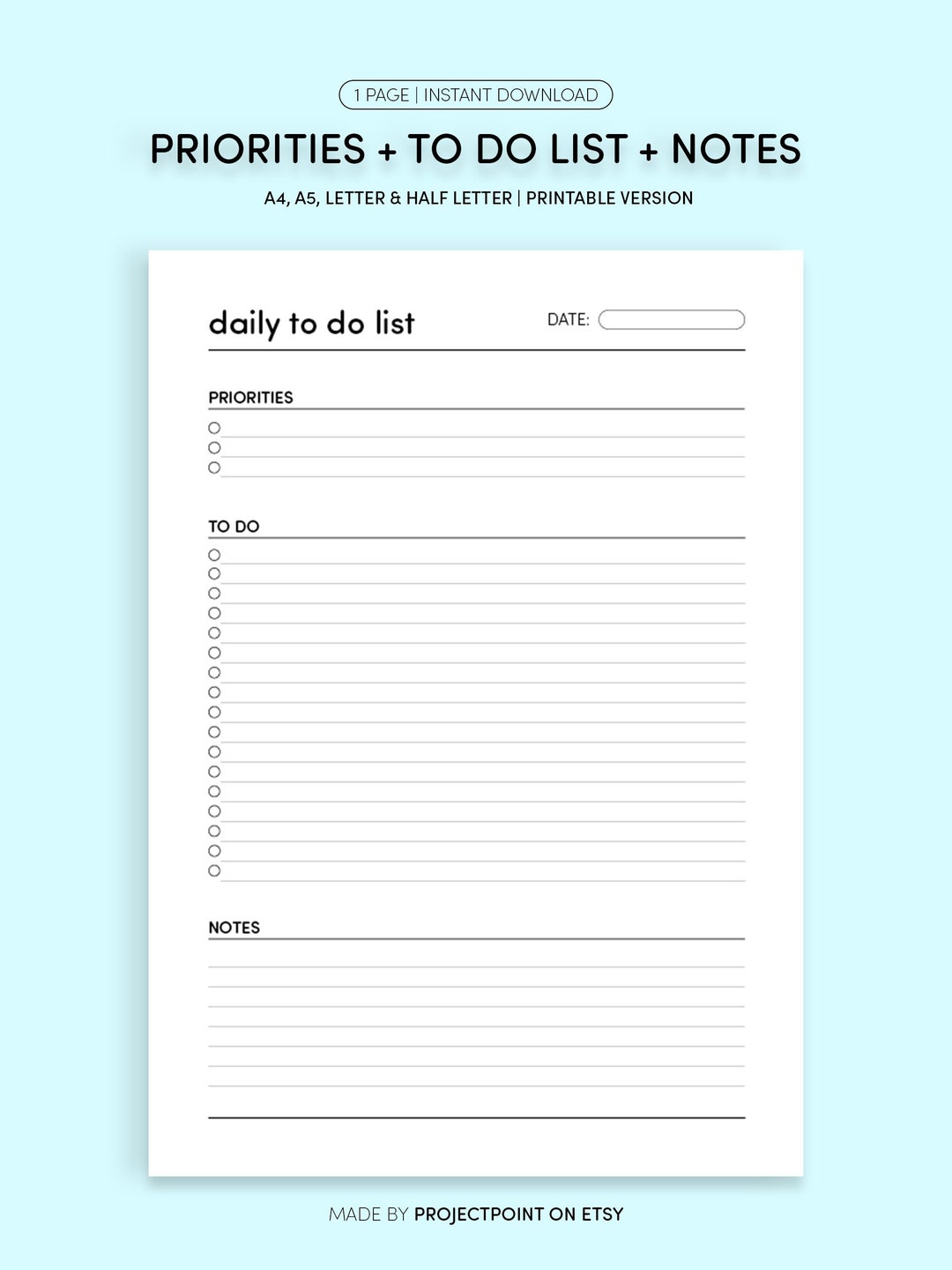To Do List With Notes and Priorities, Priority Planner, Productivity ...