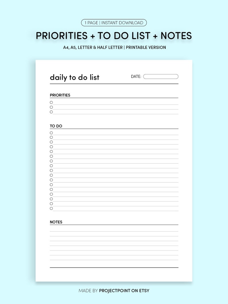 To Do List With Notes and Priorities, Priority Planner, Productivity ...