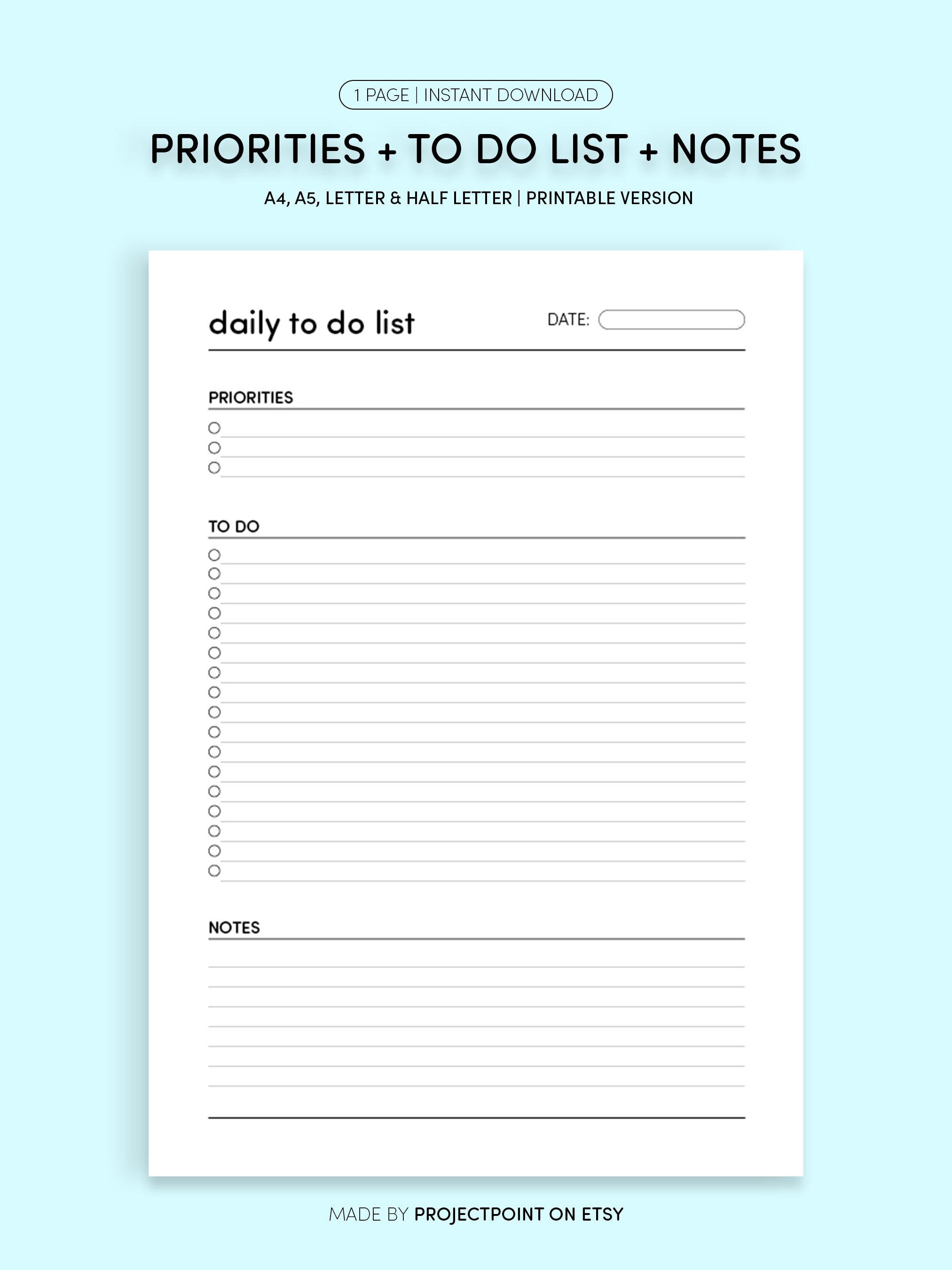To Do List With Notes and Priorities, Priority Planner, Productivity ...