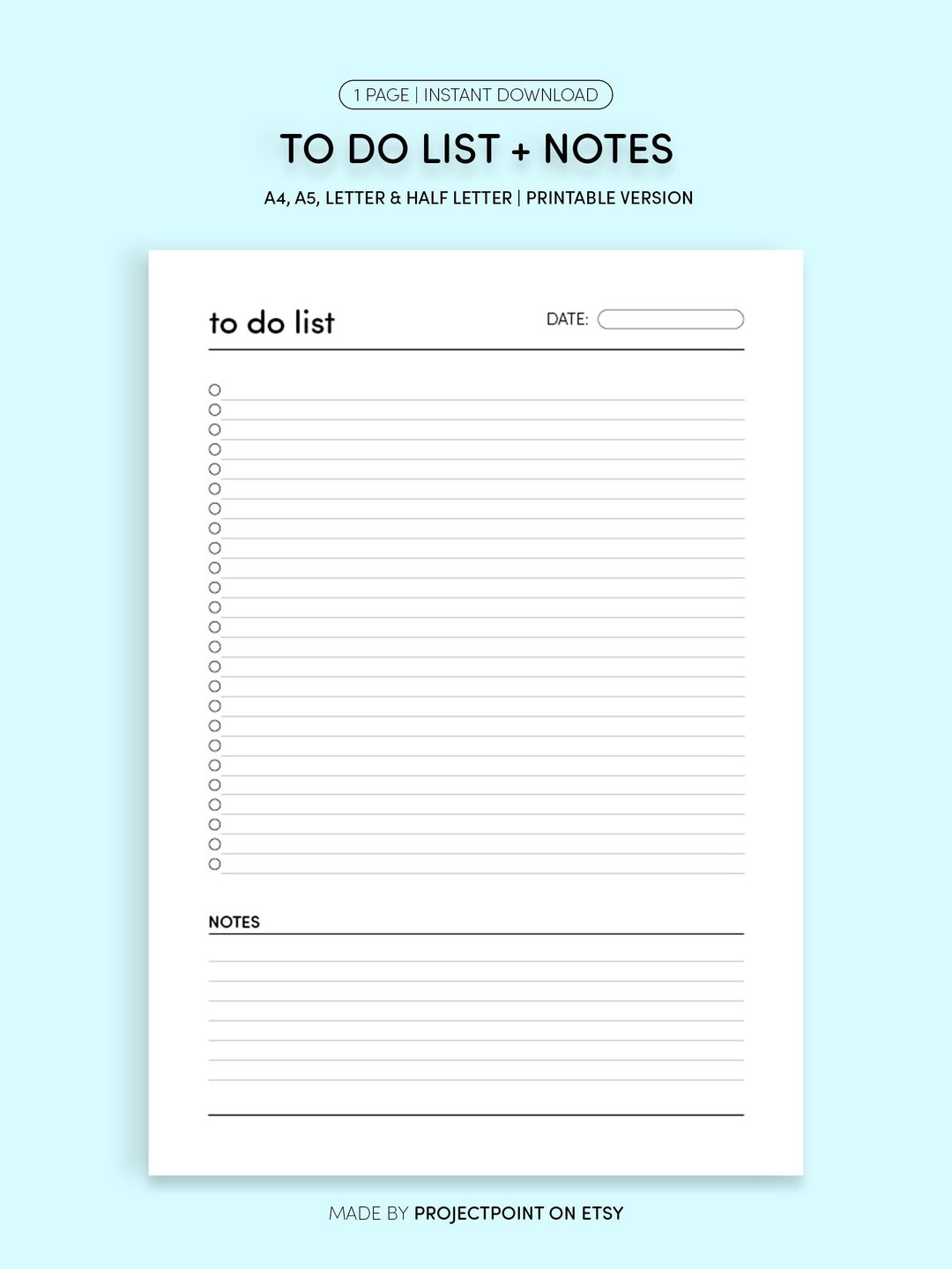 To Do List With Notes, Plan and Note Printable, Productivity Planner ...