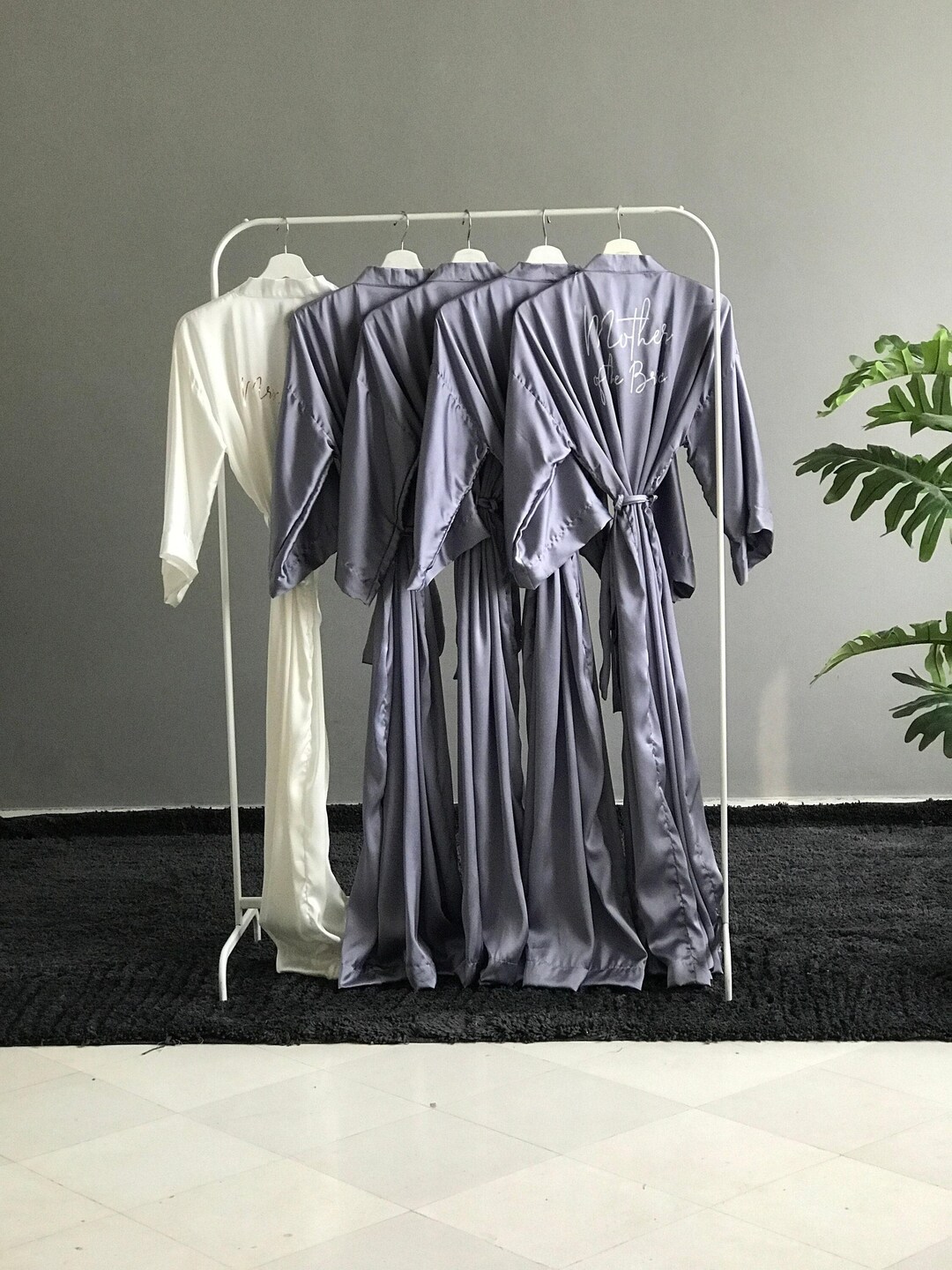 Long Bridesmaid Robes in Lavender Gray Silk Satin for the Bridal Party ...