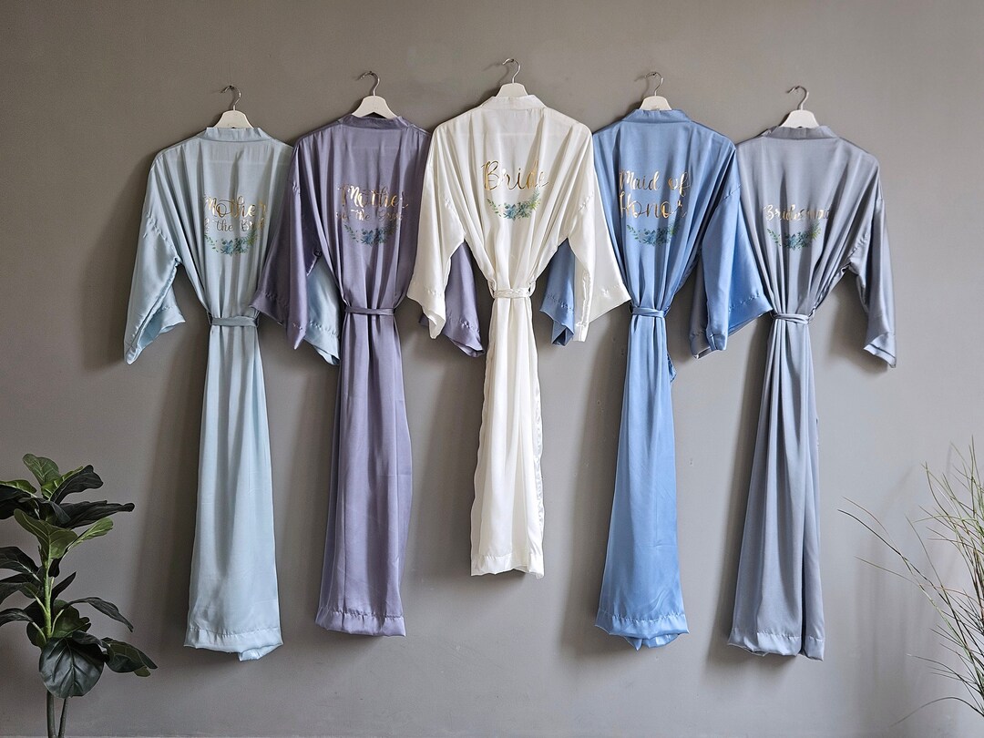 Bridesmaid Robes Long Ankle/calf Length in Silky Satin Dusty Blue Ice ...
