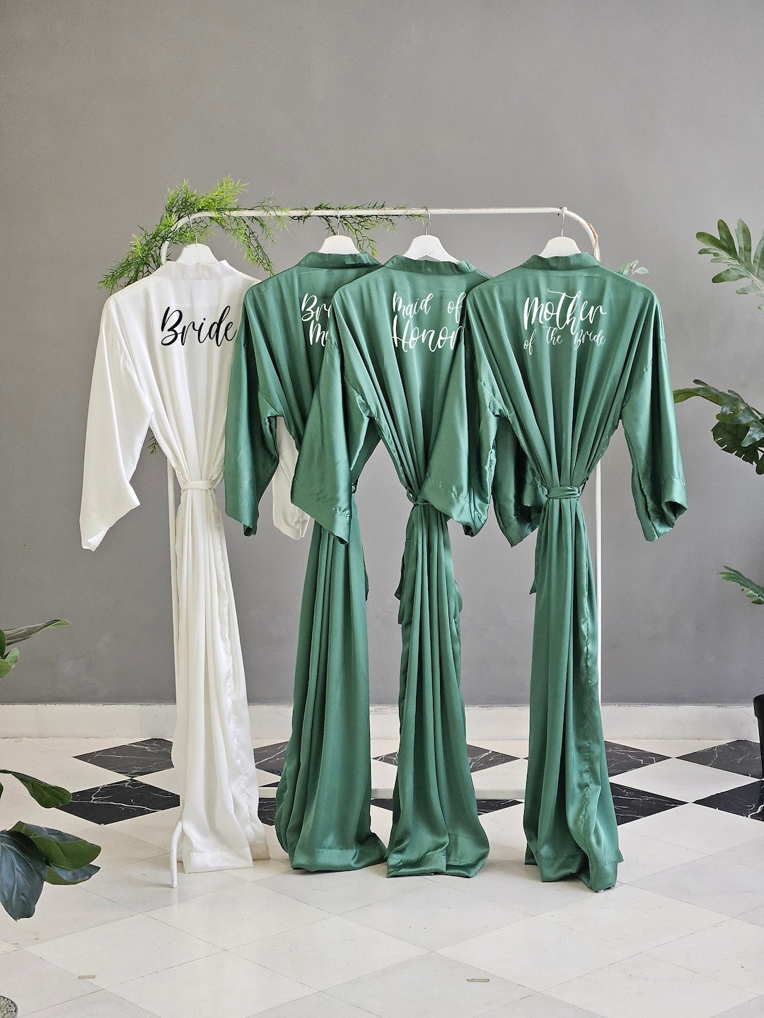 Matching Bridesmaid Robes Slate Dusty Green Satin Ankle Calf Length ...