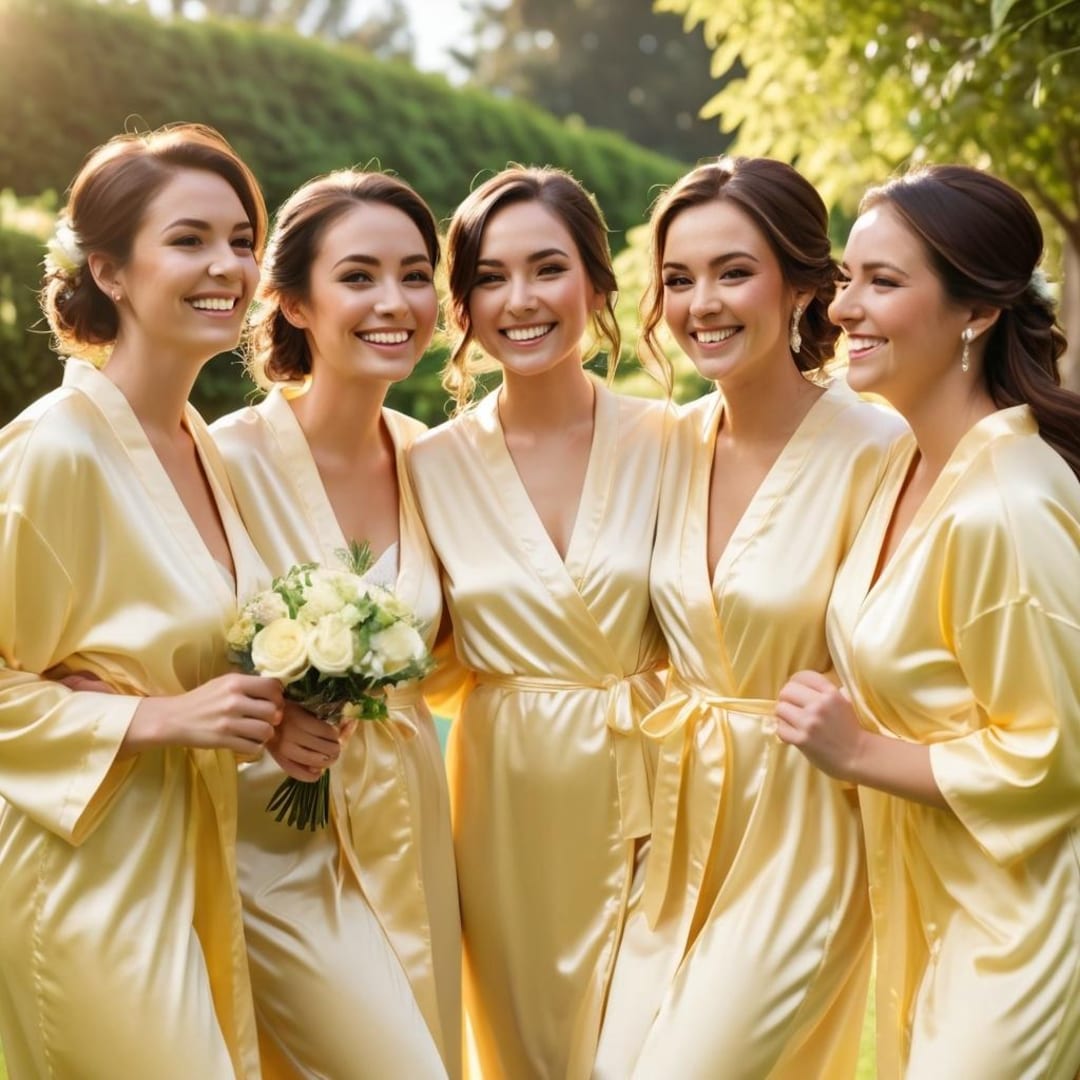 Softest Silky Bridesmaid Robes for Bridal Party in Light Yellow ...