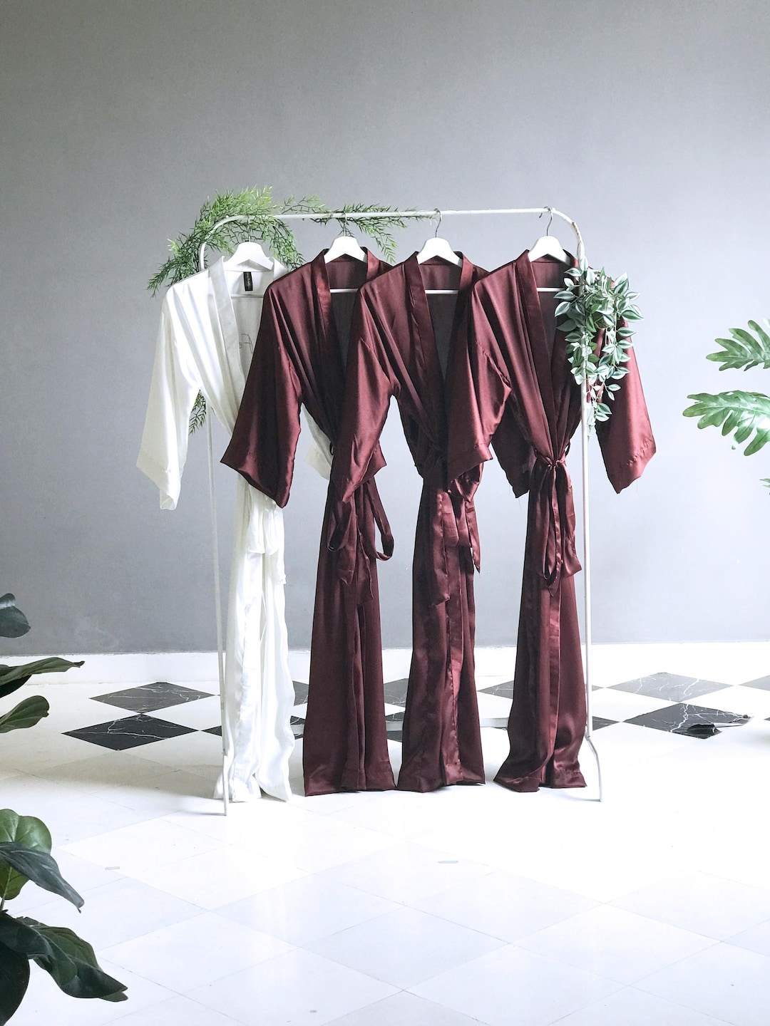 Soft Silky Satin Long Personalized Bridesmaid Robes in Chocolate ...