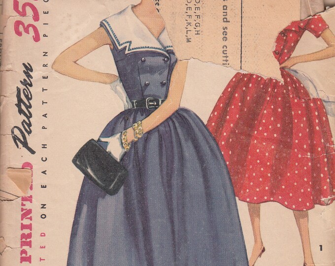 Vintage 50's One Piece Dress Wide Collar Simplicity 1011 Sewing Pattern ...
