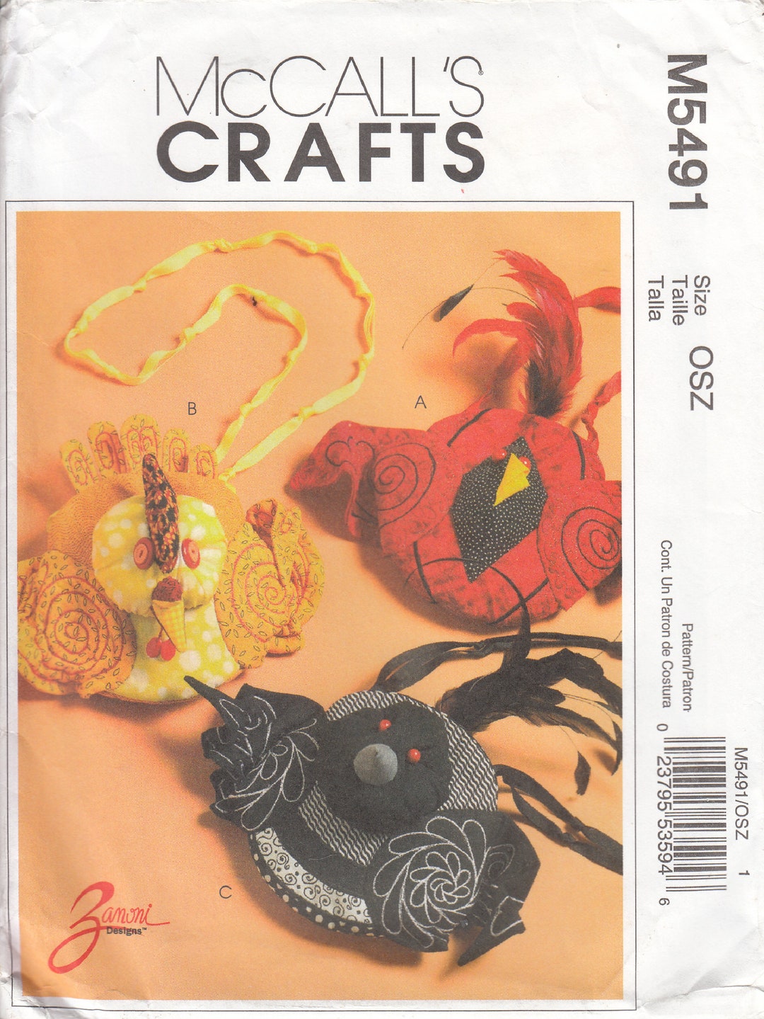 Mccall's Crafts M5491 Sewing Pattern Bird Purses 3 Styles Chicken ...