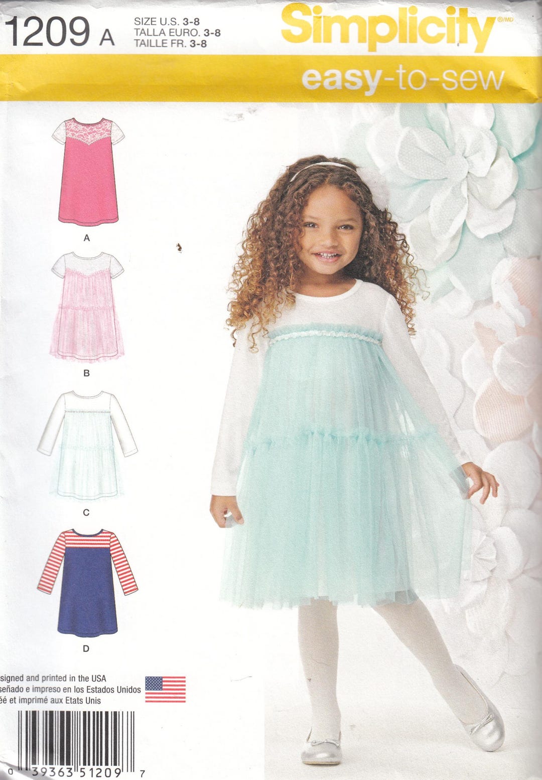 Simplicity 1209 Sewing Pattern Toddlers Girls Easy to Sew Knit Dresses ...