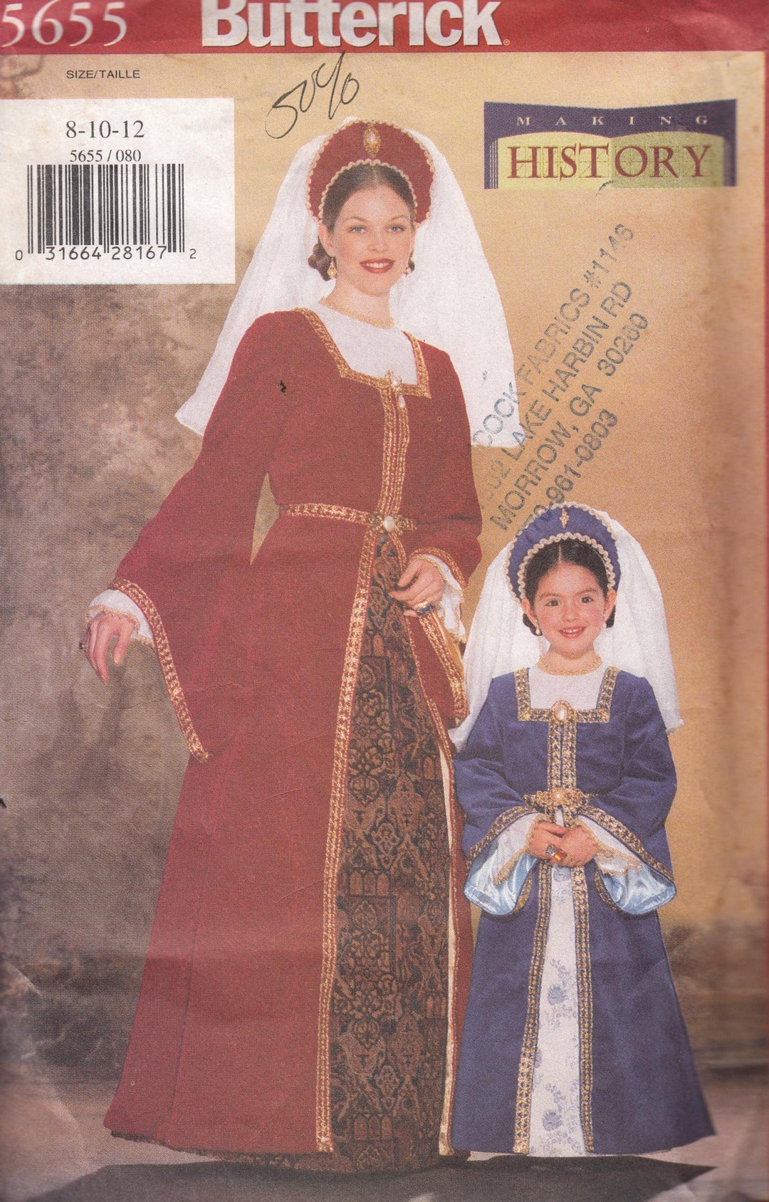 90's Renaissance Costume Butterick 5655 Sewing Pattern Both Misses and ...