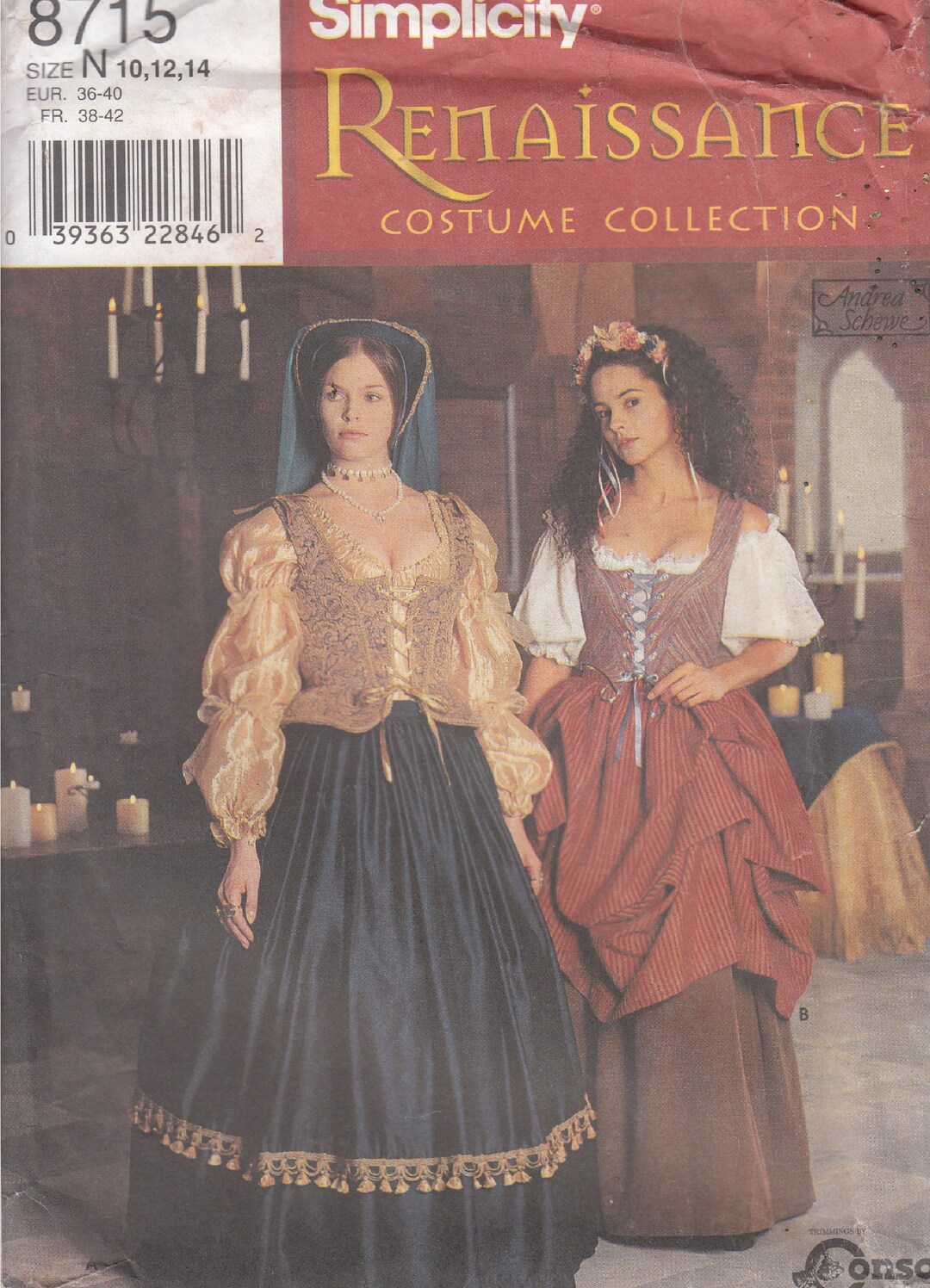 Vintage Renaissance Costume Dresses Simplicity 8715 Sewing Pattern ...