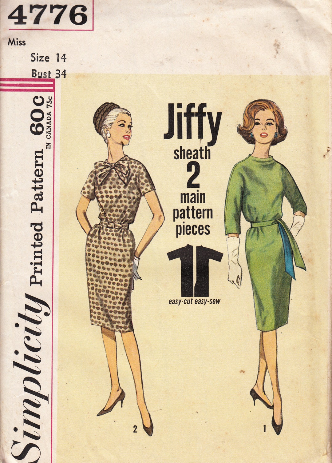 Vintage 60's Jiffy Sheath Dresses Simplicity 4776 Sewing Pattern Size ...