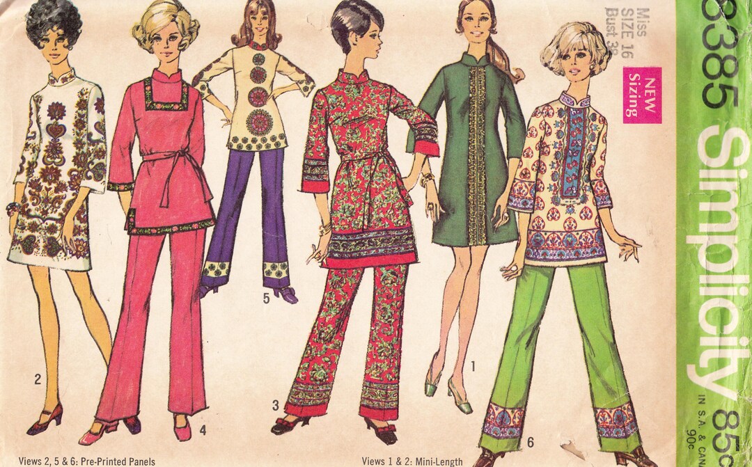 Groovy Mini Dress or Tunic and Bell Bottoms Vintage 60's Simplicity ...