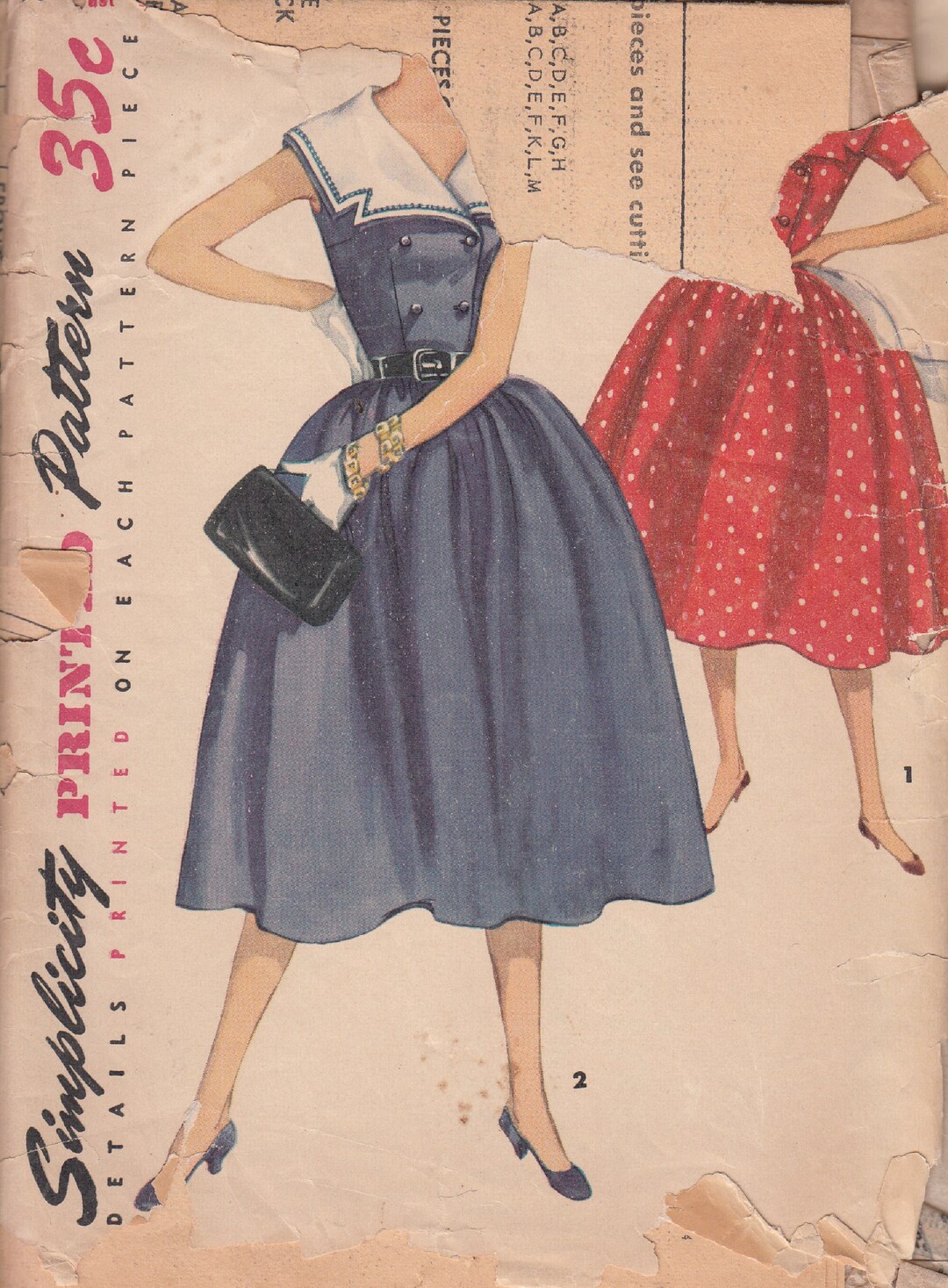 Vintage 50's One Piece Dress Wide Collar Simplicity 1011 Sewing Pattern ...