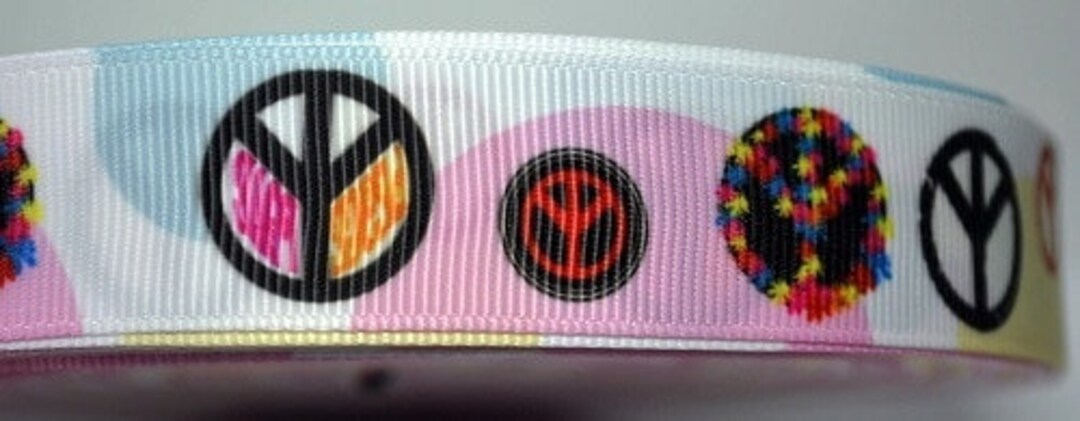White Peace Signs Symbols 7/8" Grosgrain 3-yards| Premium Grosgrain ...