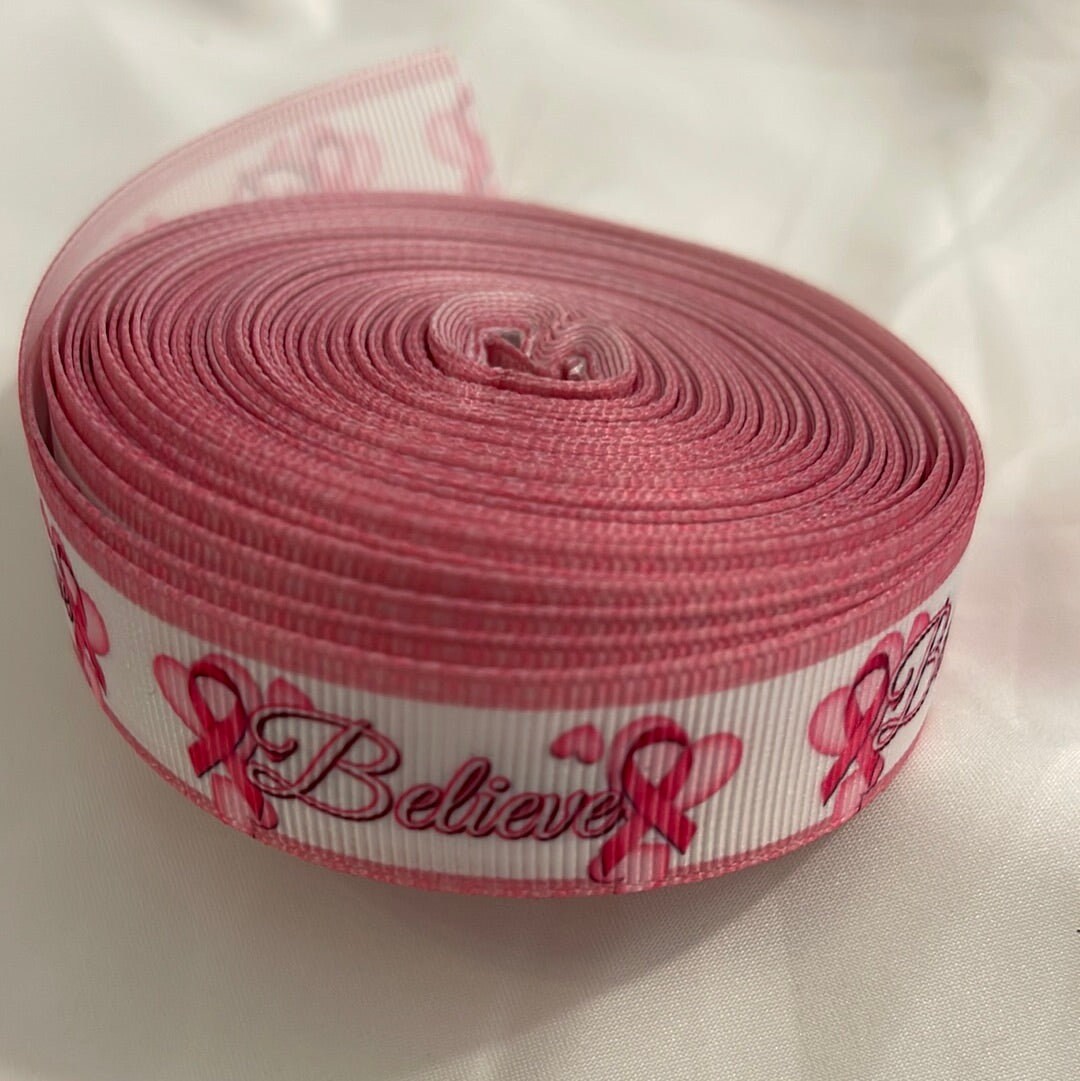 Believe Breast Cancer 7/8 Ribbon 3 Yards Premium Grosgrain Ribbon for ...