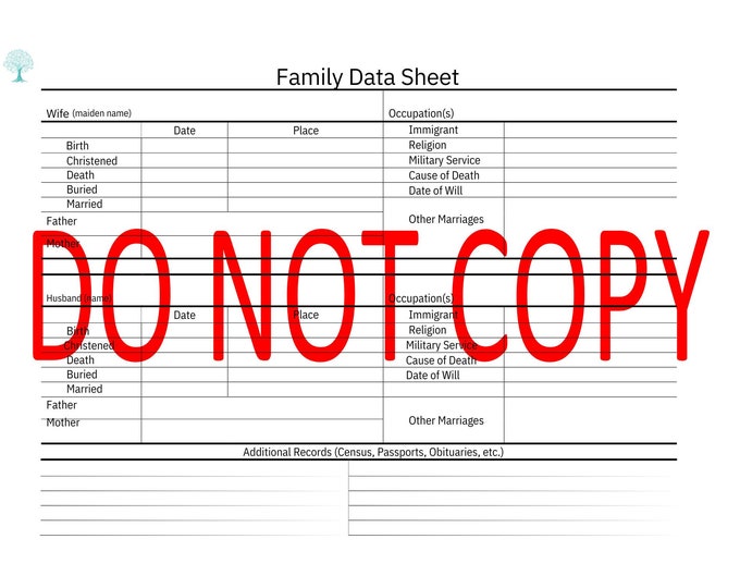 Family Data Sheets - Digital, Printable, PDF and Microsoft Word ...