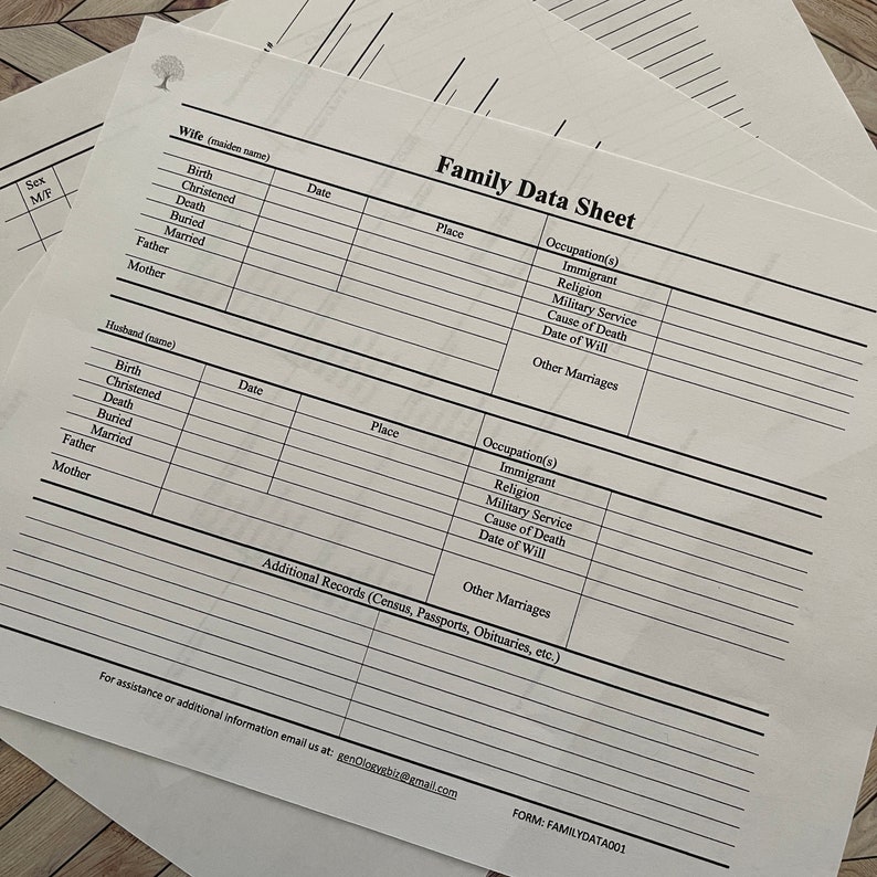 Family Data Sheets - Digital, Printable, PDF and Microsoft Word ...